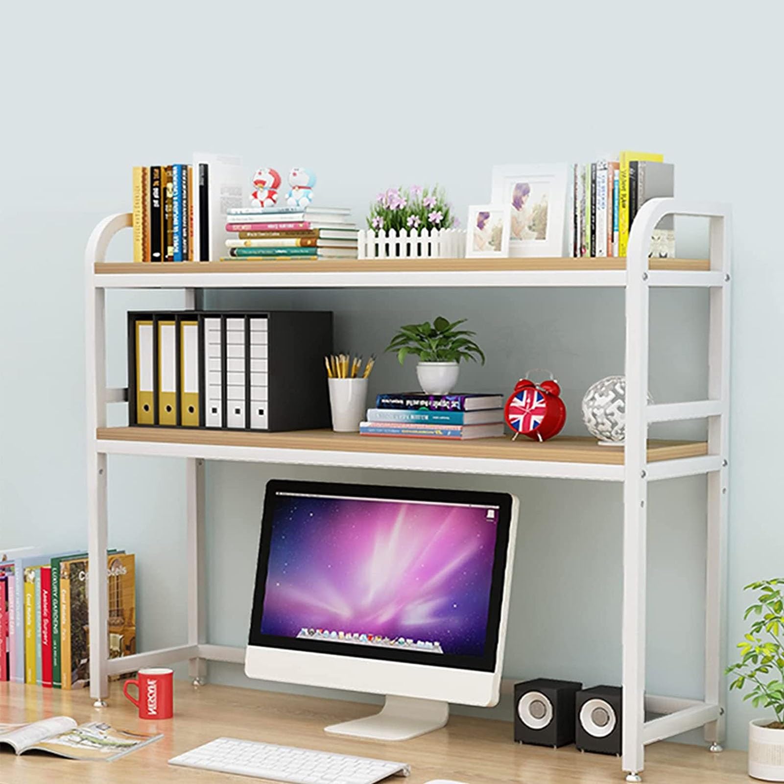 Amazon.com: 2 Tier Desktop Bookshelf / Bookcase - Computer Desk ...