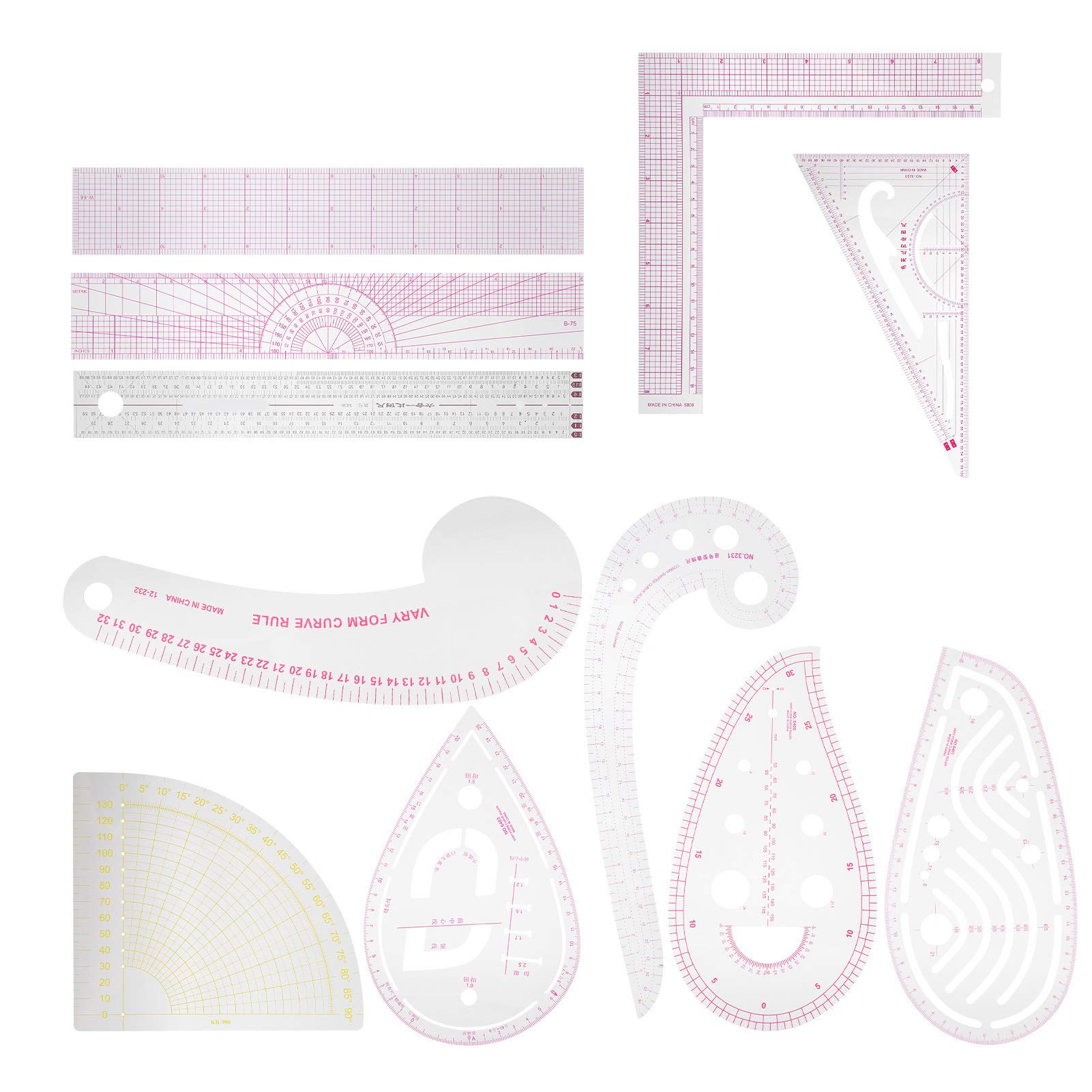 Snapklik.com : 11pcs Clear Metric Sewing Ruler Set, Plastic Pattern ...