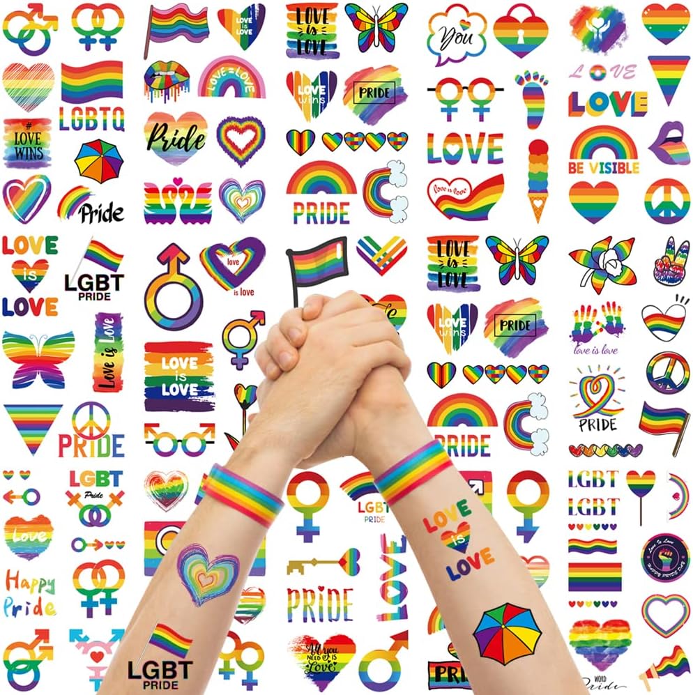 Amazon.com : 20 Sheets Pride Temporary Tattoos Lgbtq Rainbow Flag ...