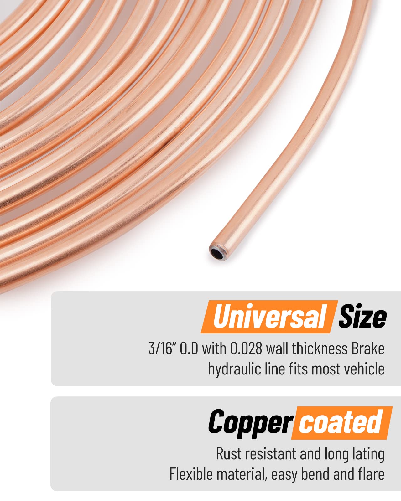 Racewill 25 ft 3/16 Copper Coated Brake Line Kit (Includes 16 Fittings ...