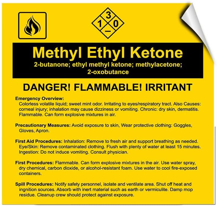 Amazon.com: Methyl Ethyl Ketone 2-Butanone ; Ethyl Methyl Ketone Label ...