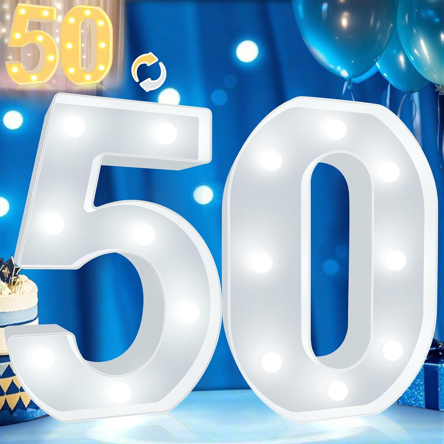 Pooqla 50th Birthday Decoration for Woman Man, Decorative LED Light Up ...