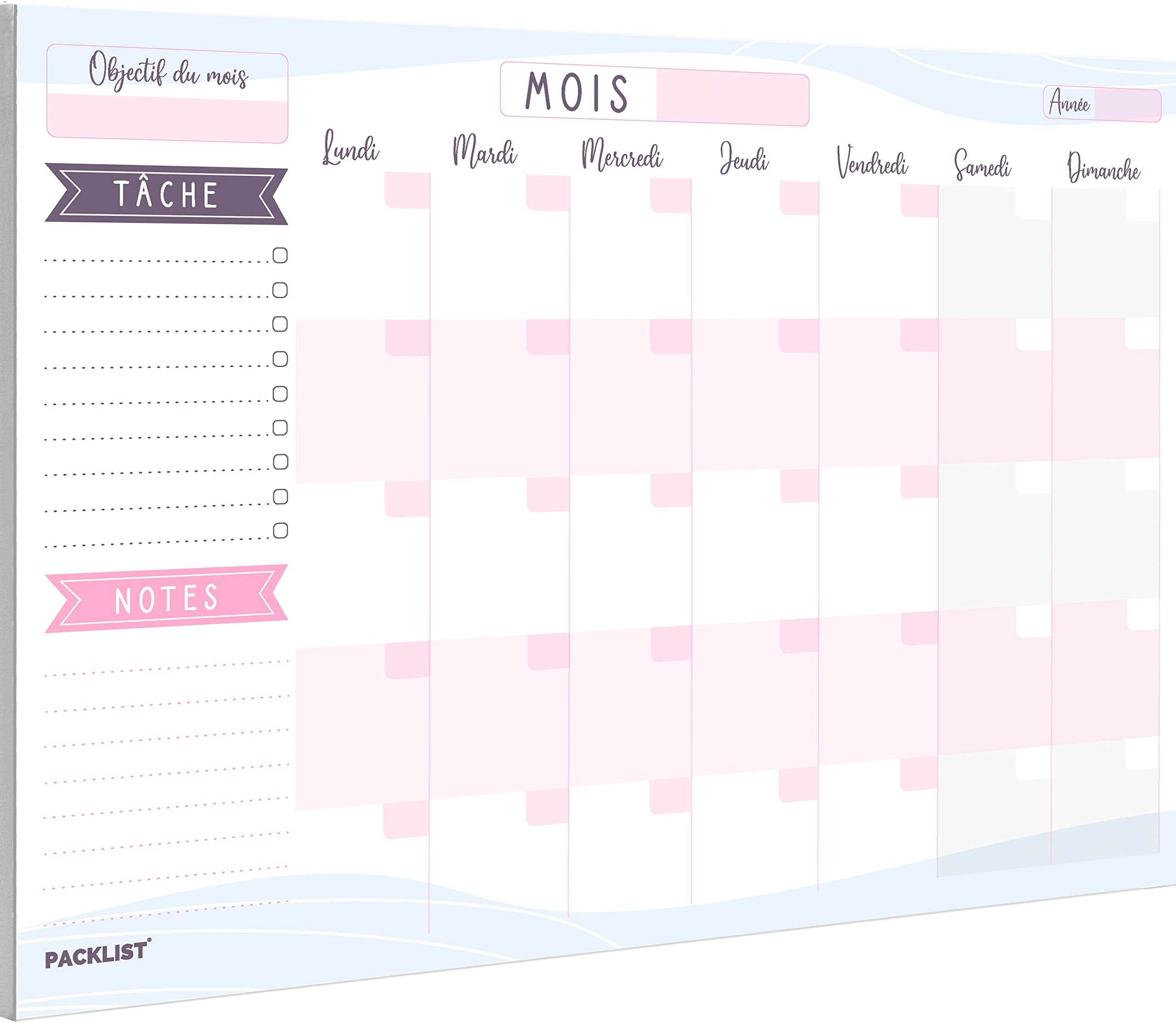 PACKLIST Planning Semaine - Planificateur A4, Agenda Planner Semainier ...