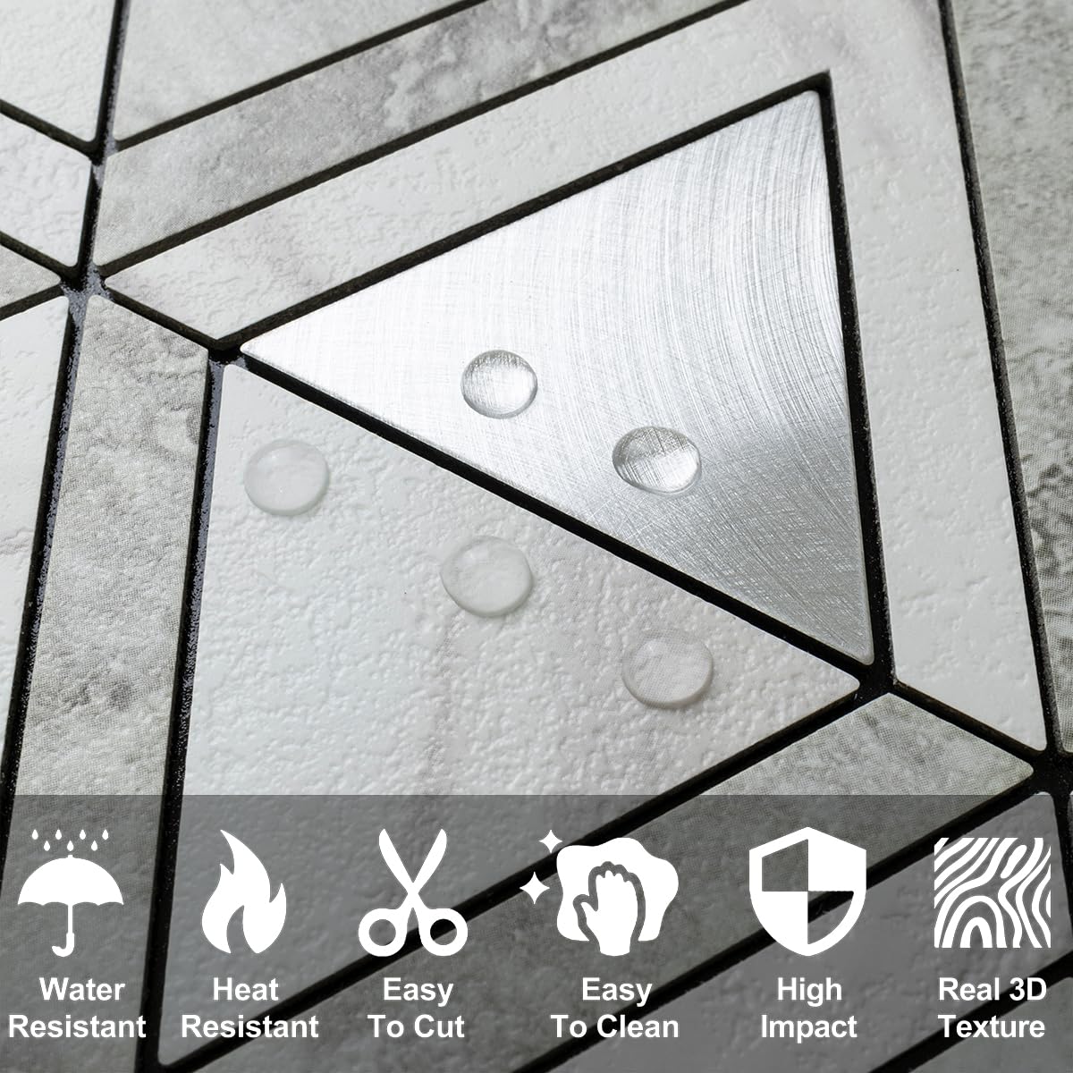 Snapklik.com : DICOFUN 1-Sheet Grey Stone Triangle Mosaic Tiles Peel ...