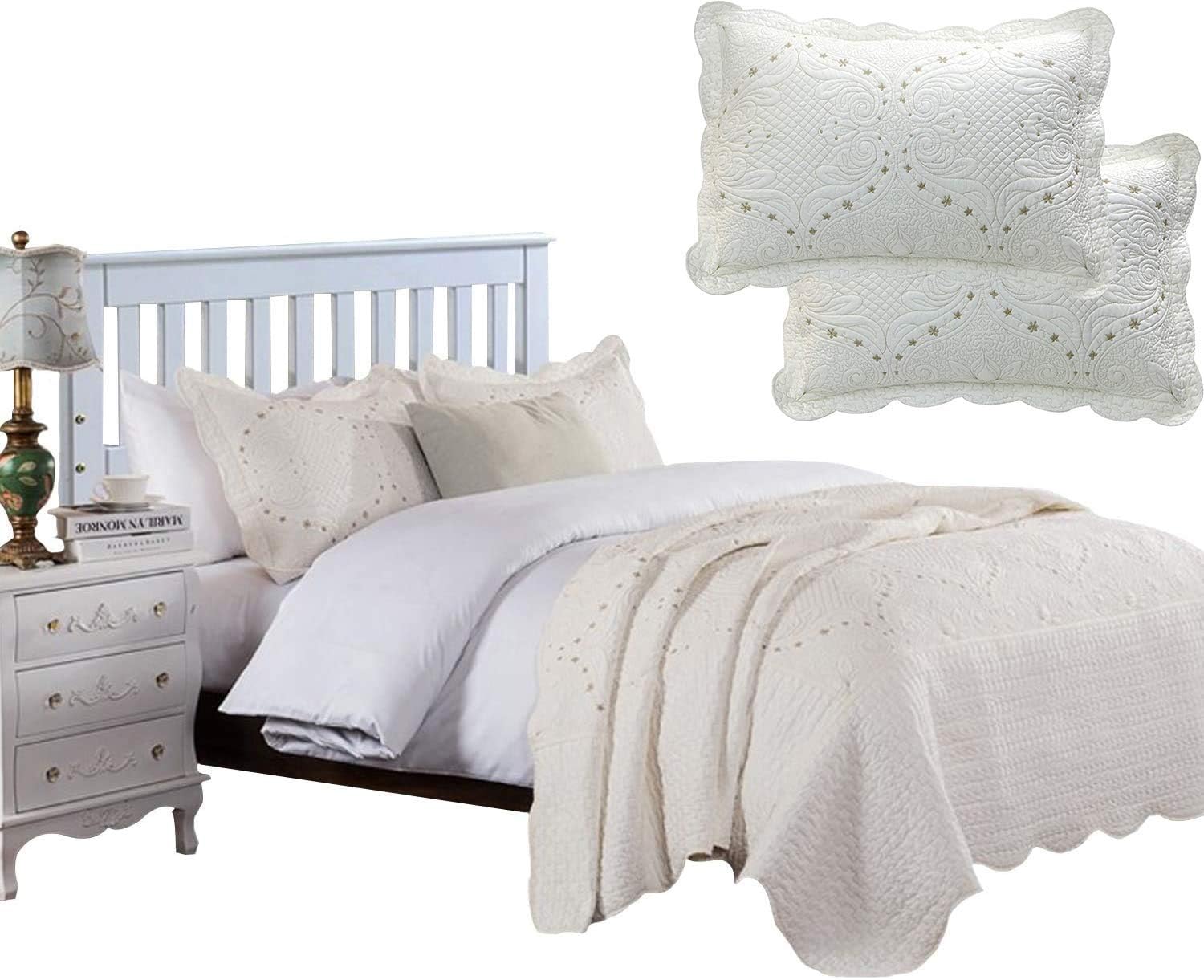 Amazon.com: Brandream 5-Piece Vintage Cream White Quilt Set Queen Size ...