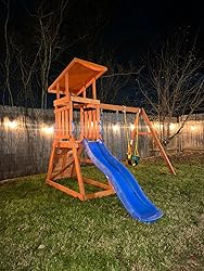 Amazon.com: Dolphin Playground Wooden Swing Sets for Backyard with 6FT Slide, Outdoor Playset ...