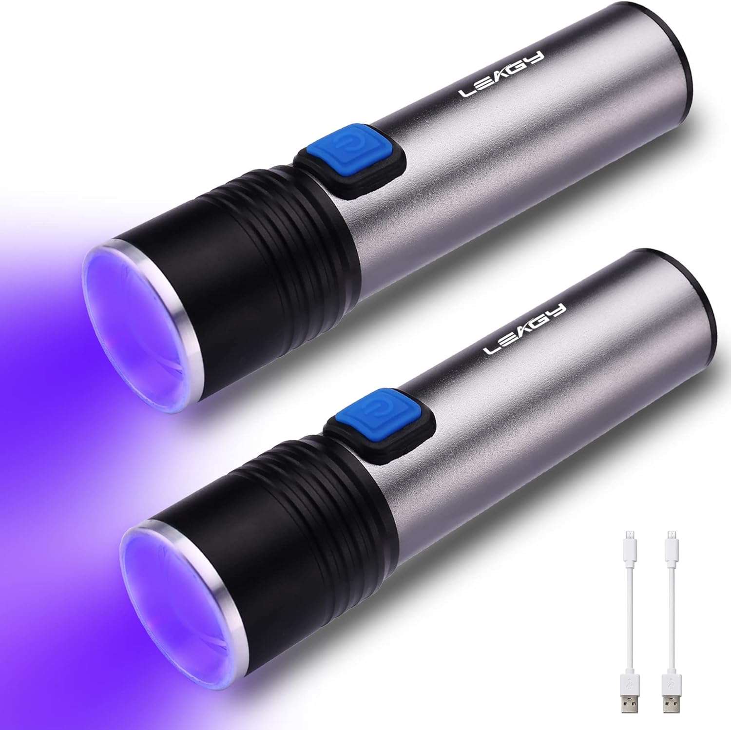 LEAGY 2-Pack Rechargeable 395nm Mini UV Flashlight with USB,Zoomable ...