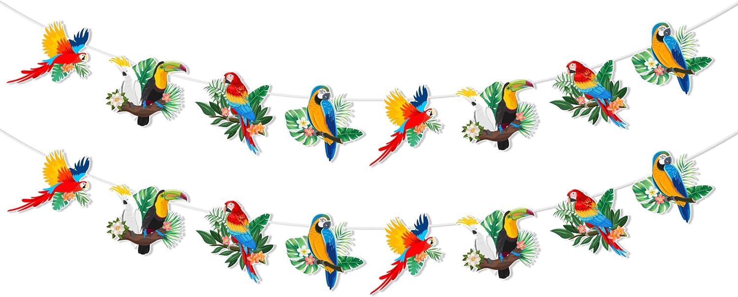 Amazon.com: Jollyboom 2Pcs Parrot Party Decoration Banners, Tropical ...