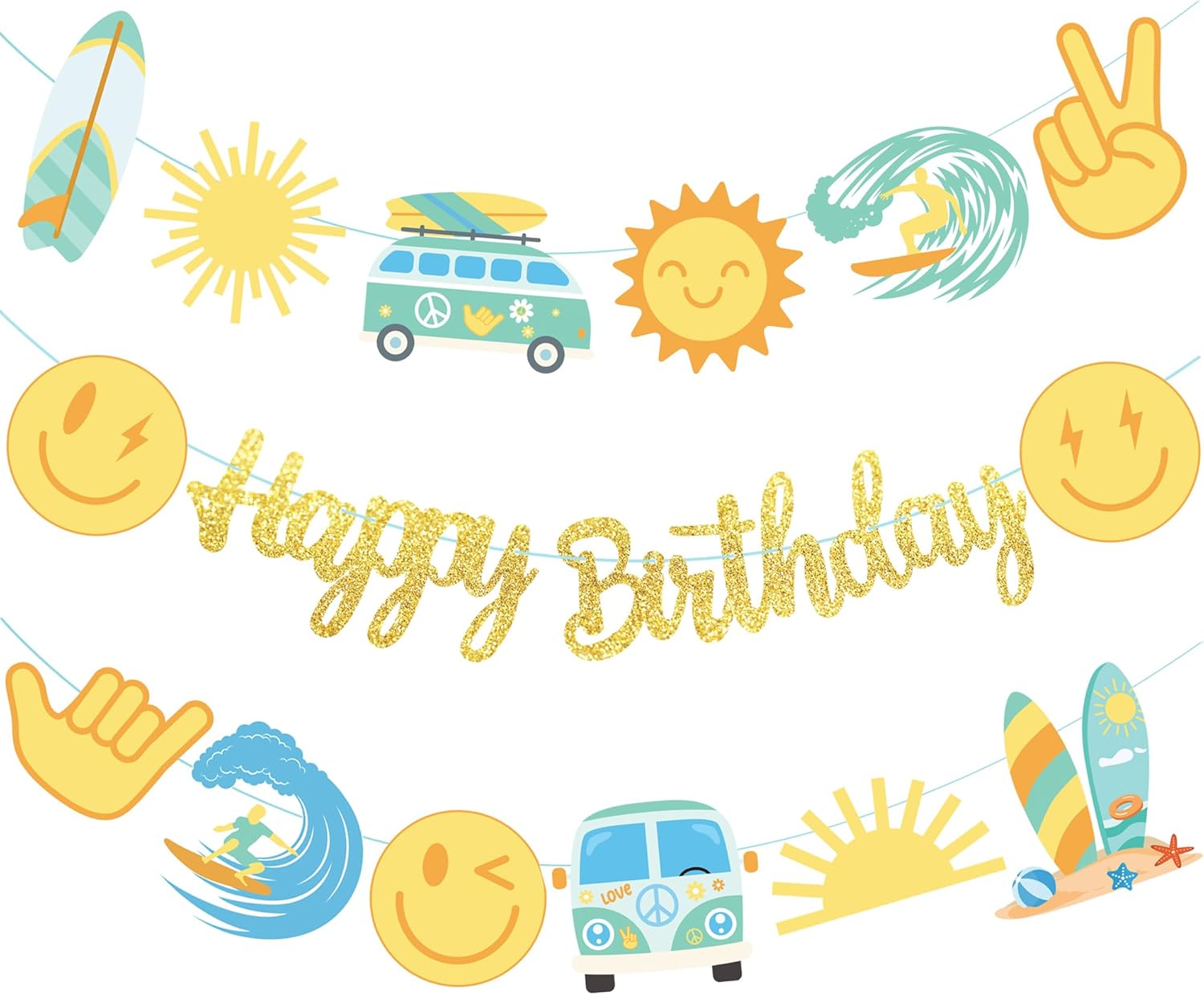 Amazon.com: Surfing Birthday Banners Hippie Groovy Surfing Birthday ...