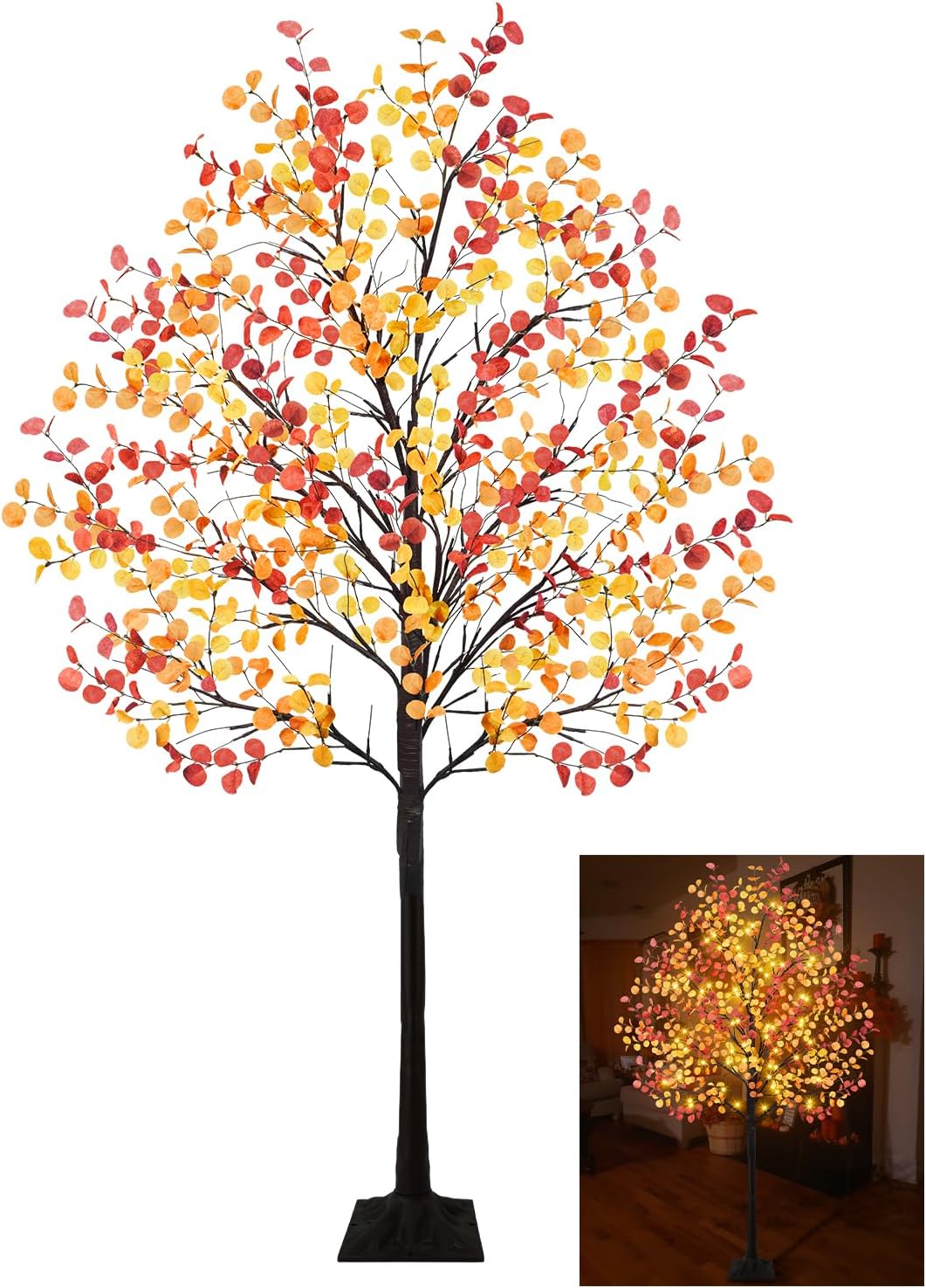 6 FT Fall Tree with Lights, Artificial Fall Lighted Eucalyptus Tree ...