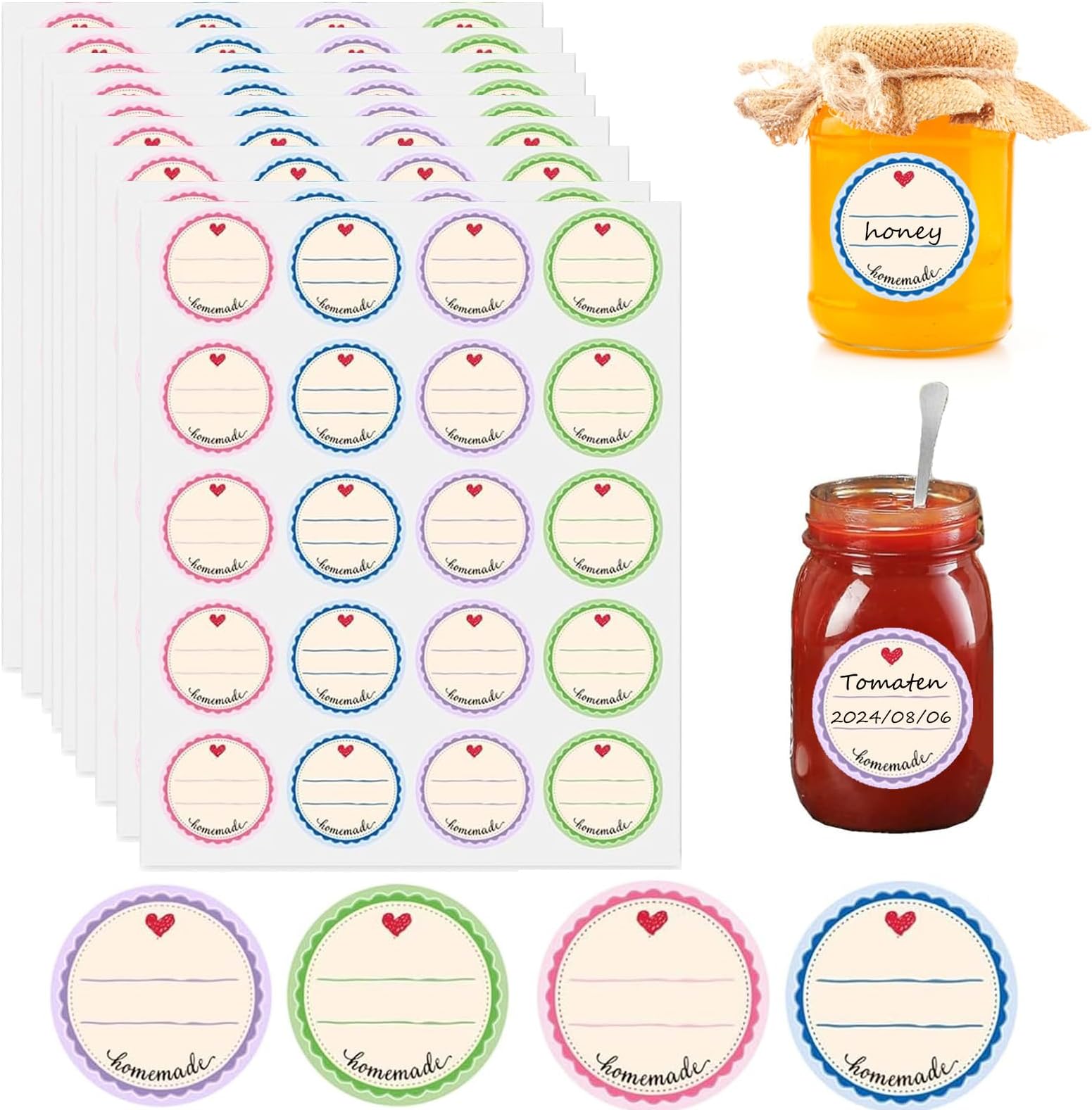 Xinfin 600 pcs Jam Self-Adhesive Stickers Round (38mm), Homemade Labels ...