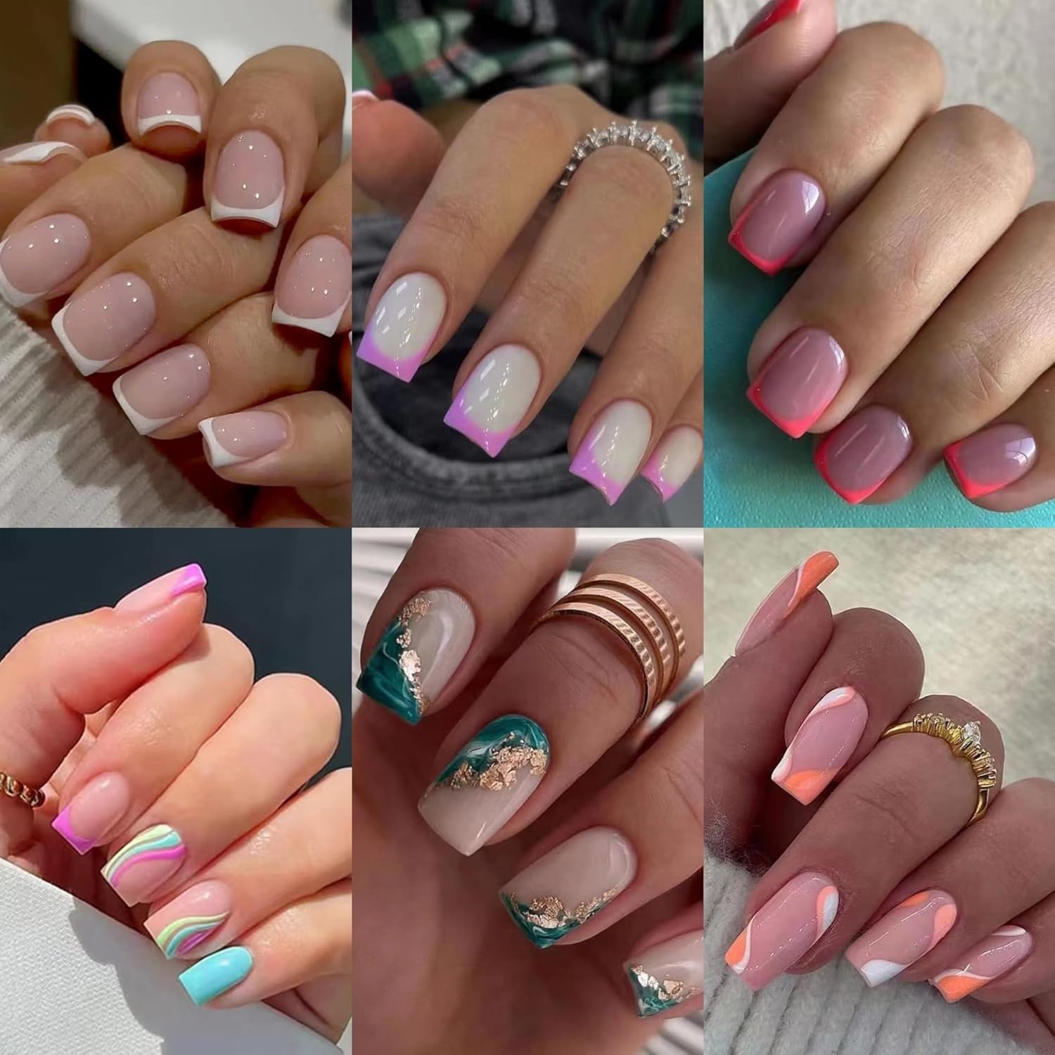 Amazon.com: CTTHNBD 6 Packs (144 Pcs) Press on Nails Square, French Tip ...