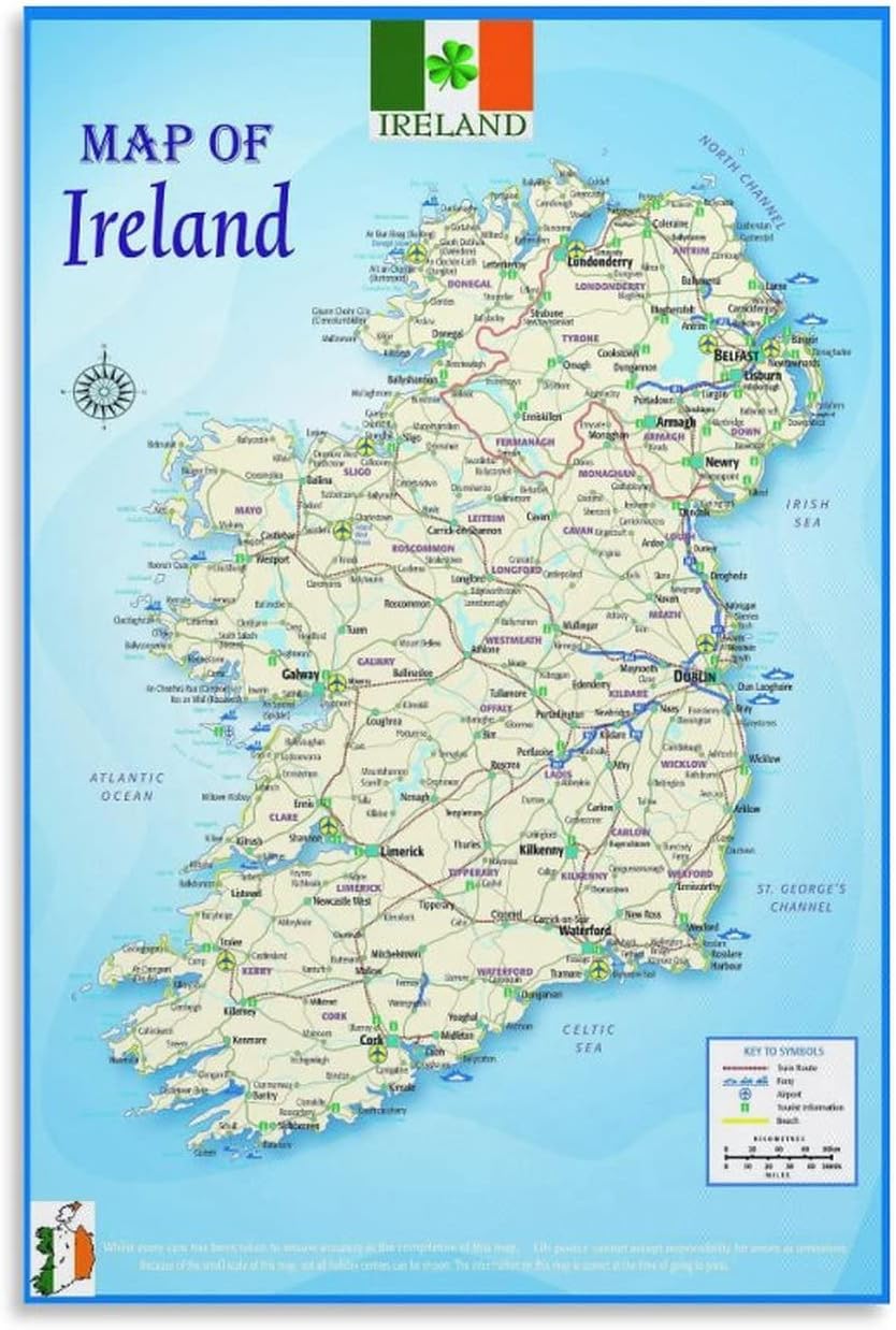 Amazon.com: TDX Ireland Map A2 Laminated Geographical Physical ...
