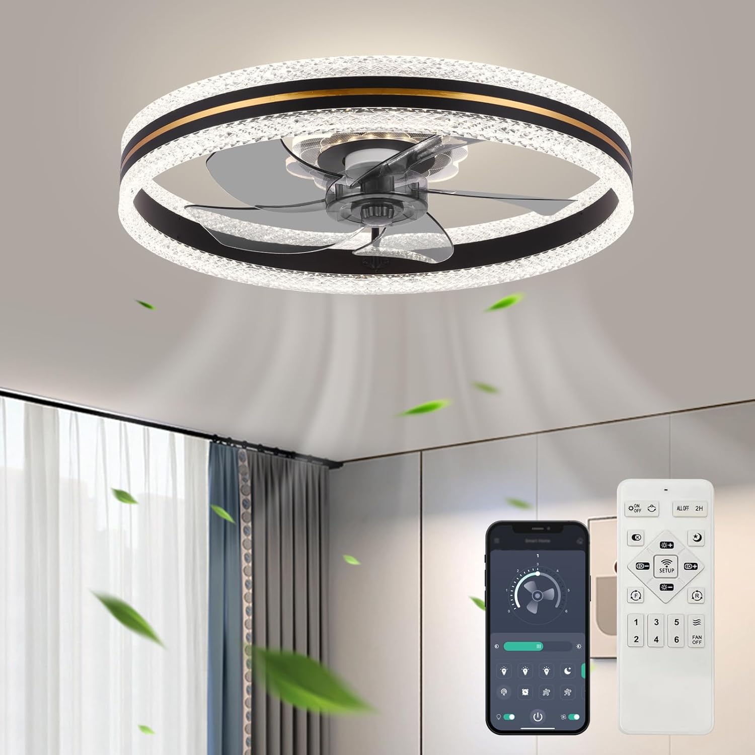 Fszdorj Ceiling Fan with Light, 2024 Upgraded 20‘’ Low Profile Fan ...