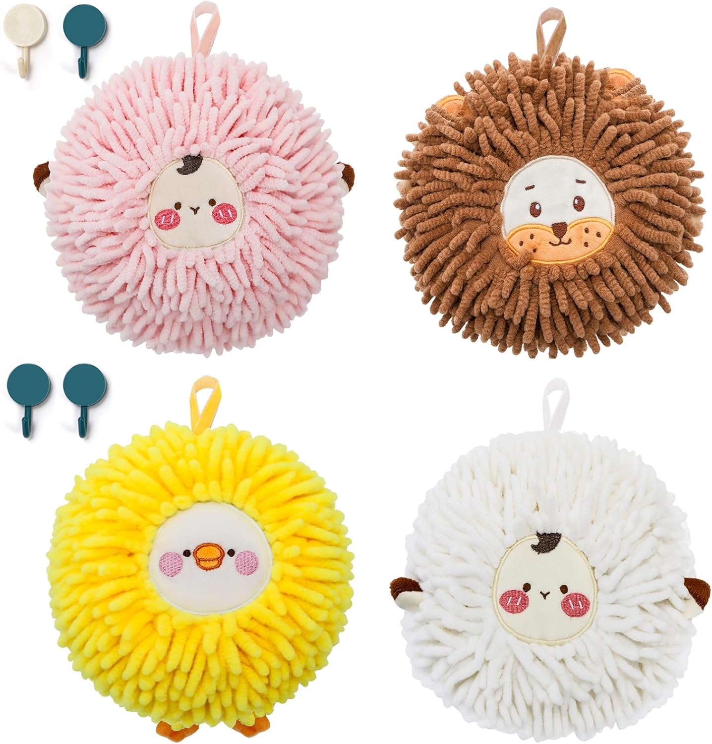 Amazon.com: Elsjoy 4 Pack Fuzzy Ball Hand Towels with Hanging Loops and ...