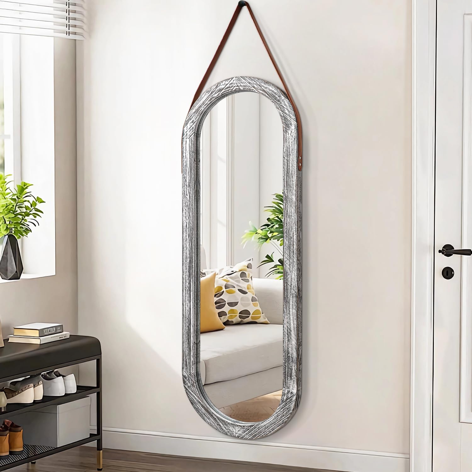 Amazon.com: AAZZKANG Full Length Rustic Hanging Mirror with Leather ...