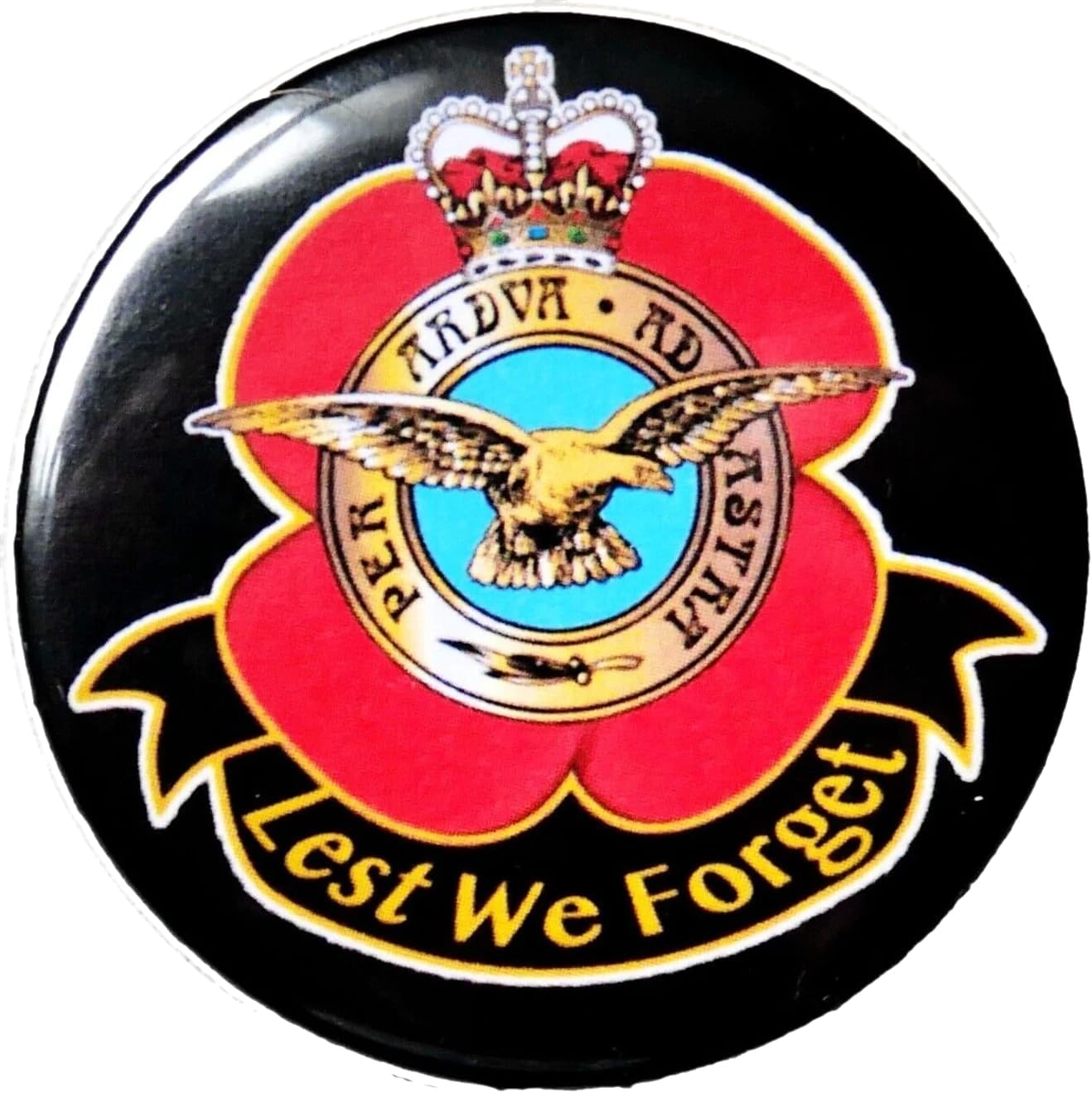 Royal Air Force Lest we forget Red poppy badge RAF 38mm Remembrance day ...