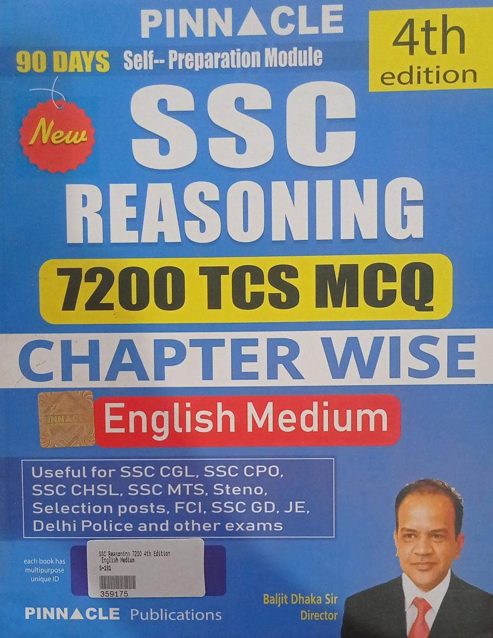 Buy PINNACLE NEW SSC REASONING 7200 TCS MCQ CHAPTER WISE ENGLISH MIDIUM 4th Edition NVB +0058020 ...