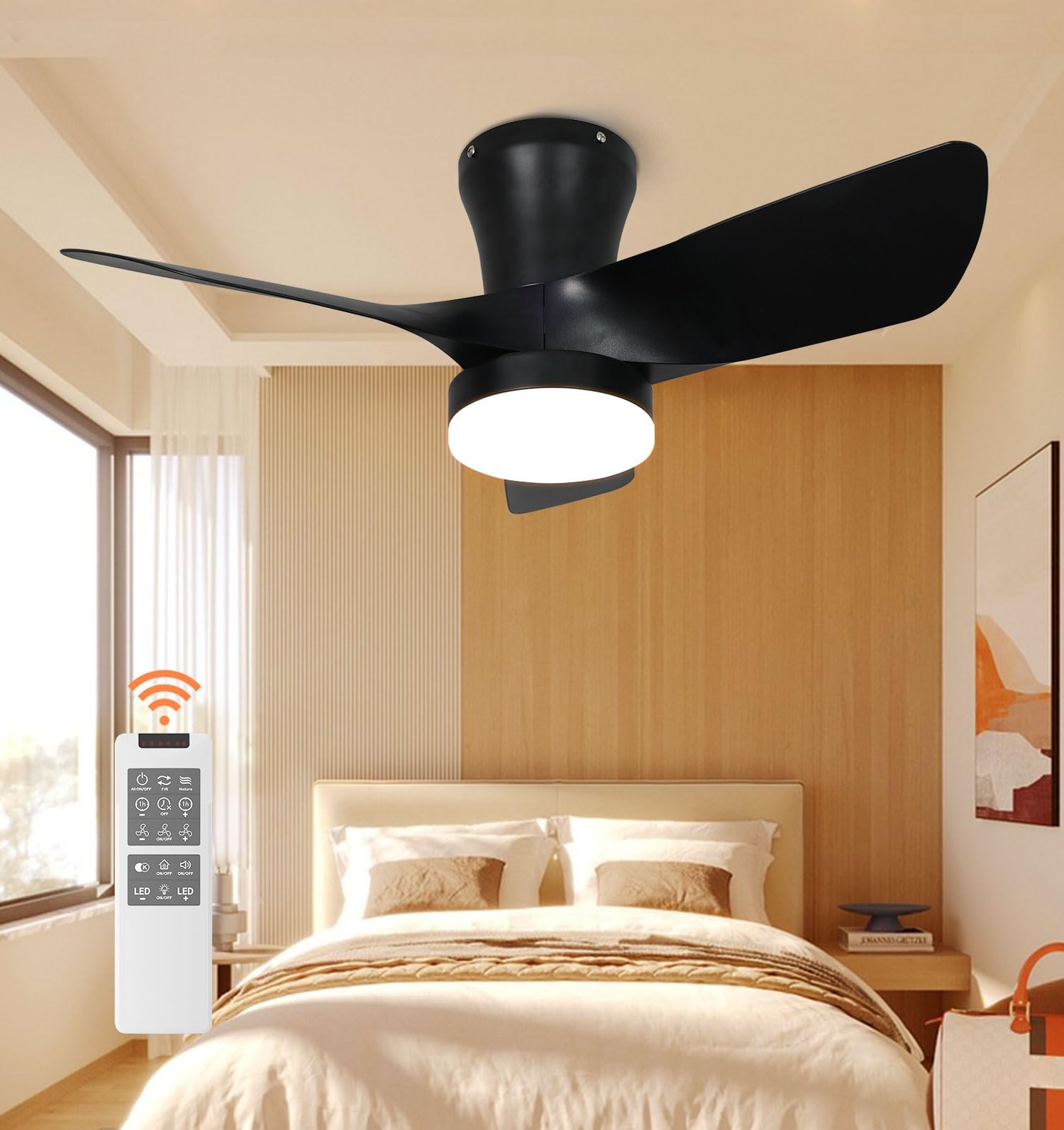 Amazon.com: LPHUMEX Black Ceiling Fan with Light and Remote, Remote ...