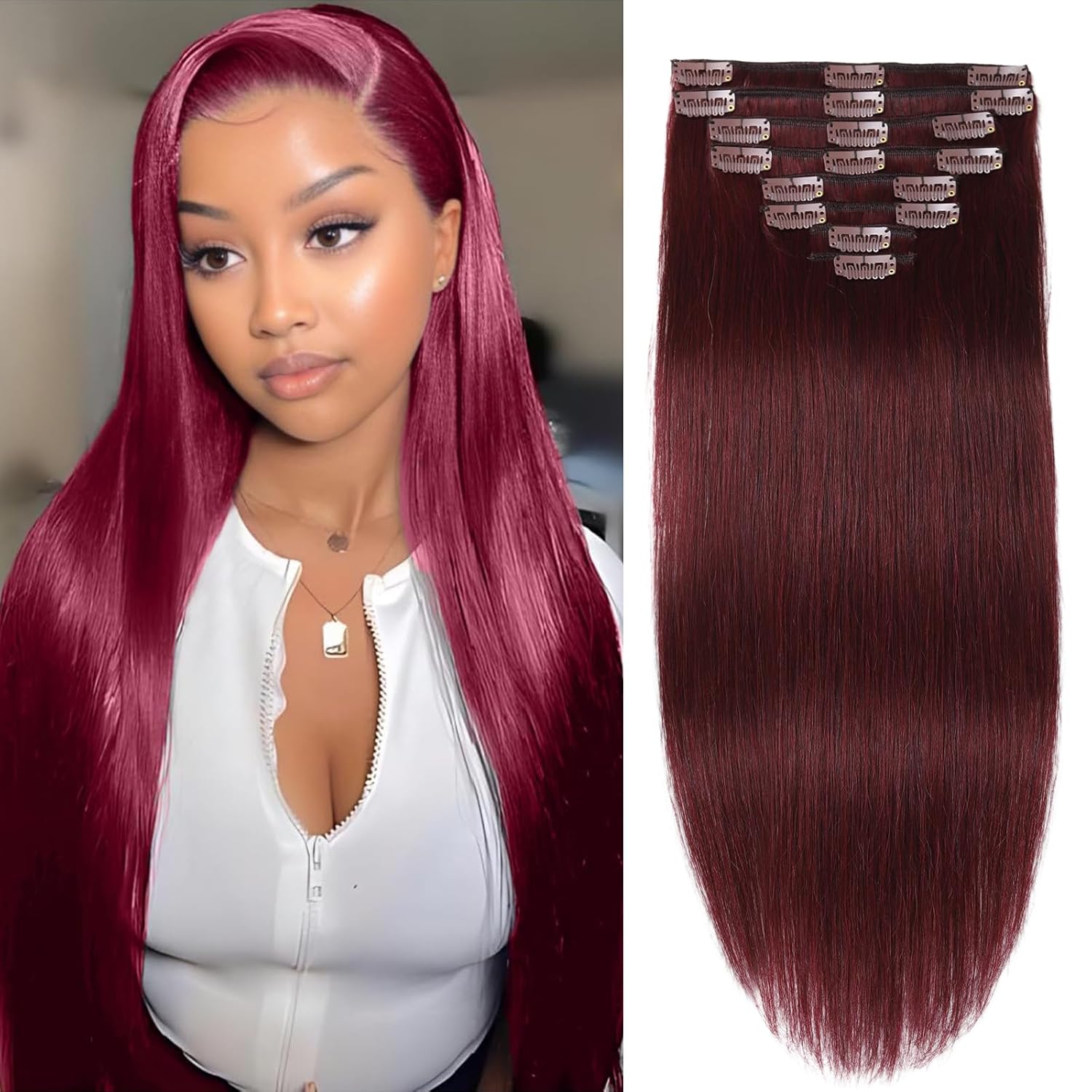 Amazon.com : Mesariel Clip in Hair Extensions, Burgundy Reddish Hair ...