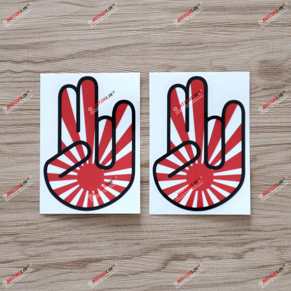 3S MOTORLINE 2X Glossy 4'' Shocker Hand Japanese Rising Sun Flag Decal ...