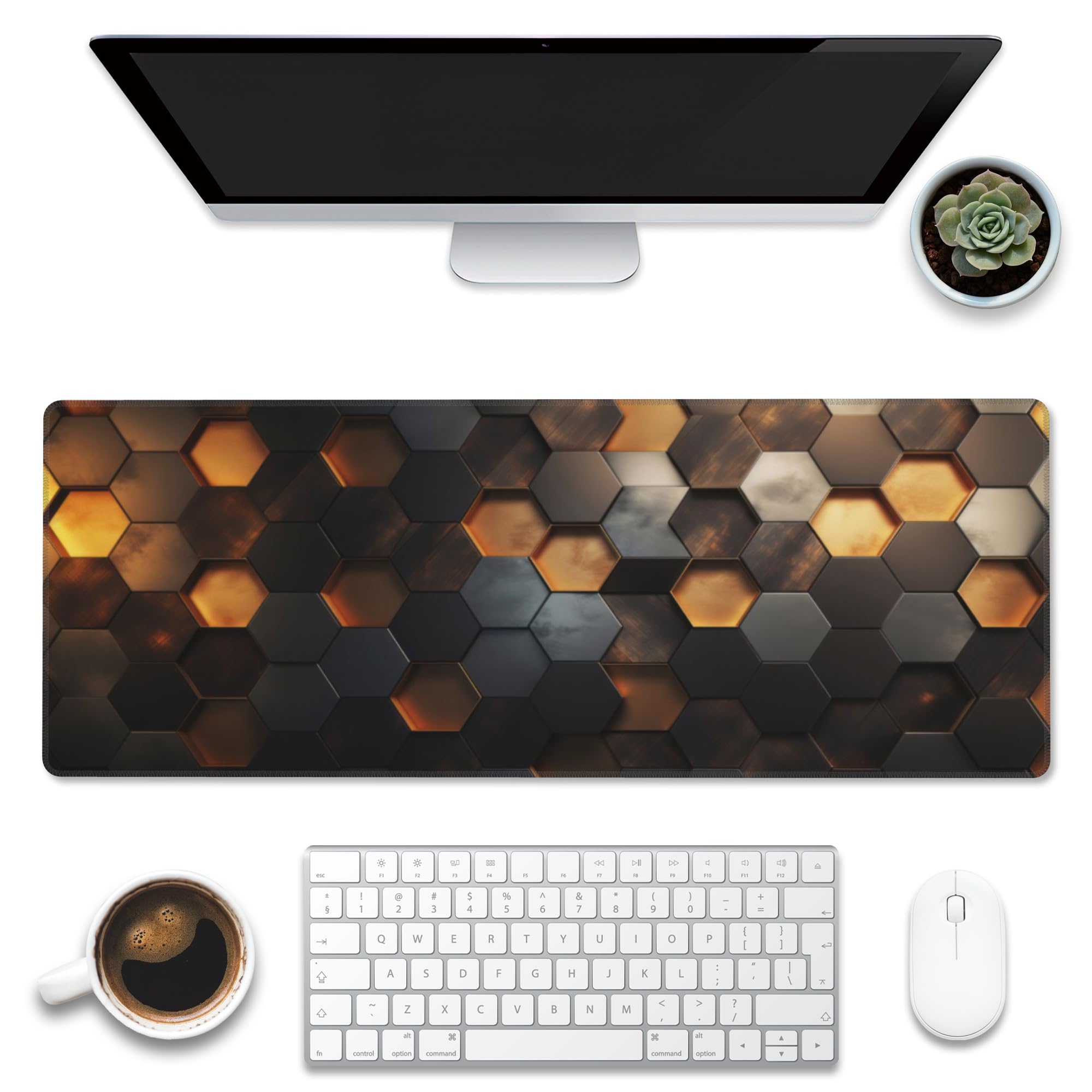 Amazon.com: Eflxamz Desk Mat,Golden Honeycomb Technology Desk Pad ...