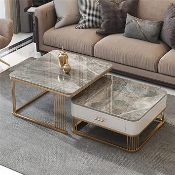 Amazon.com: LITFAD Frame Base 2 Nesting Coffee Table with Storage Metal ...