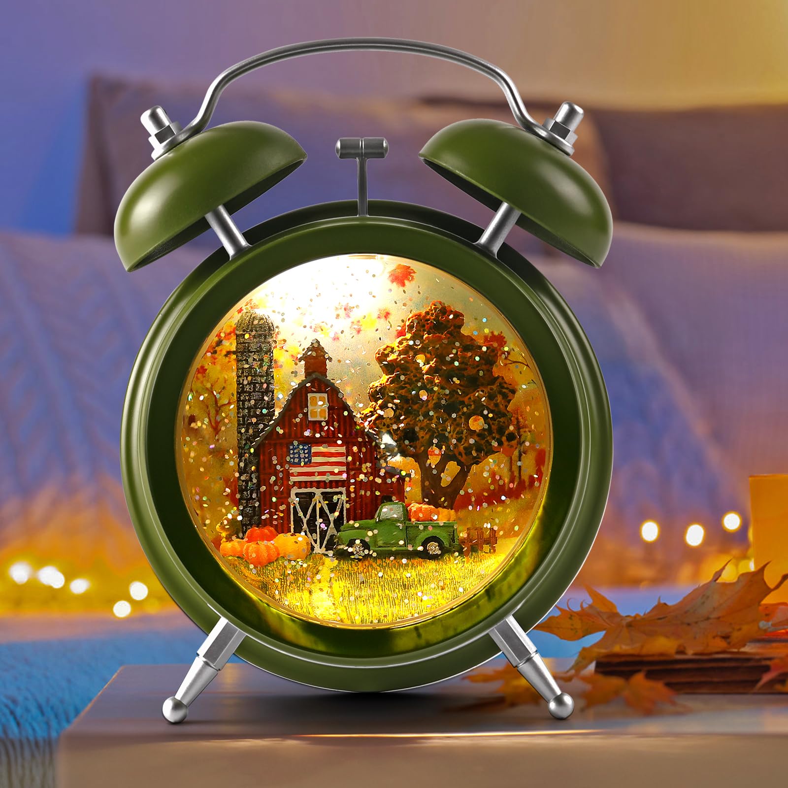 Amazon.com: Alarm Clock Fall Snow Globe, Lighted Snow Globe Lantern 6H ...