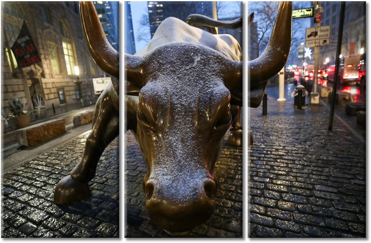 Amazon.com: 3 Panel Full of Courage and Strength Wall Street Bull ...