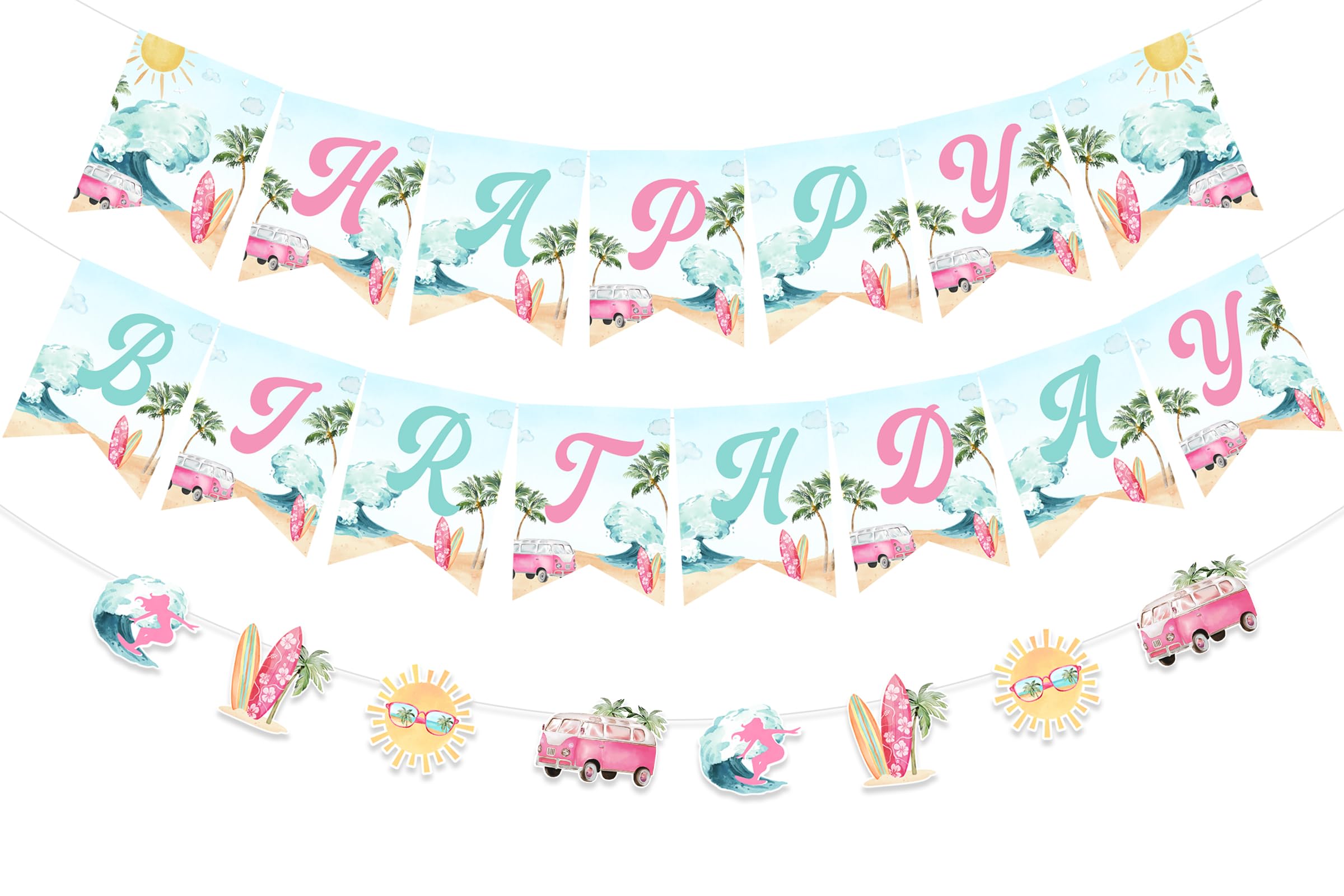Amazon.com: JOYMEMO Surf Happy Birthday Banner with Garland - Surfing ...