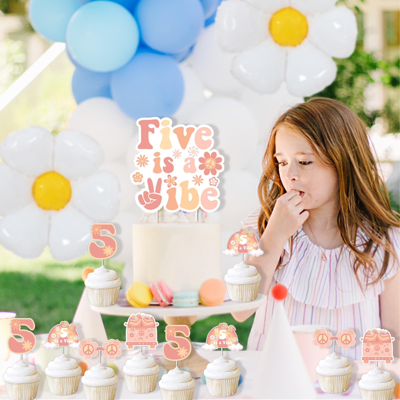 Ring Wired Five Is A Vibe Cake Topper - Wooden 5th Birthday Decor With ...