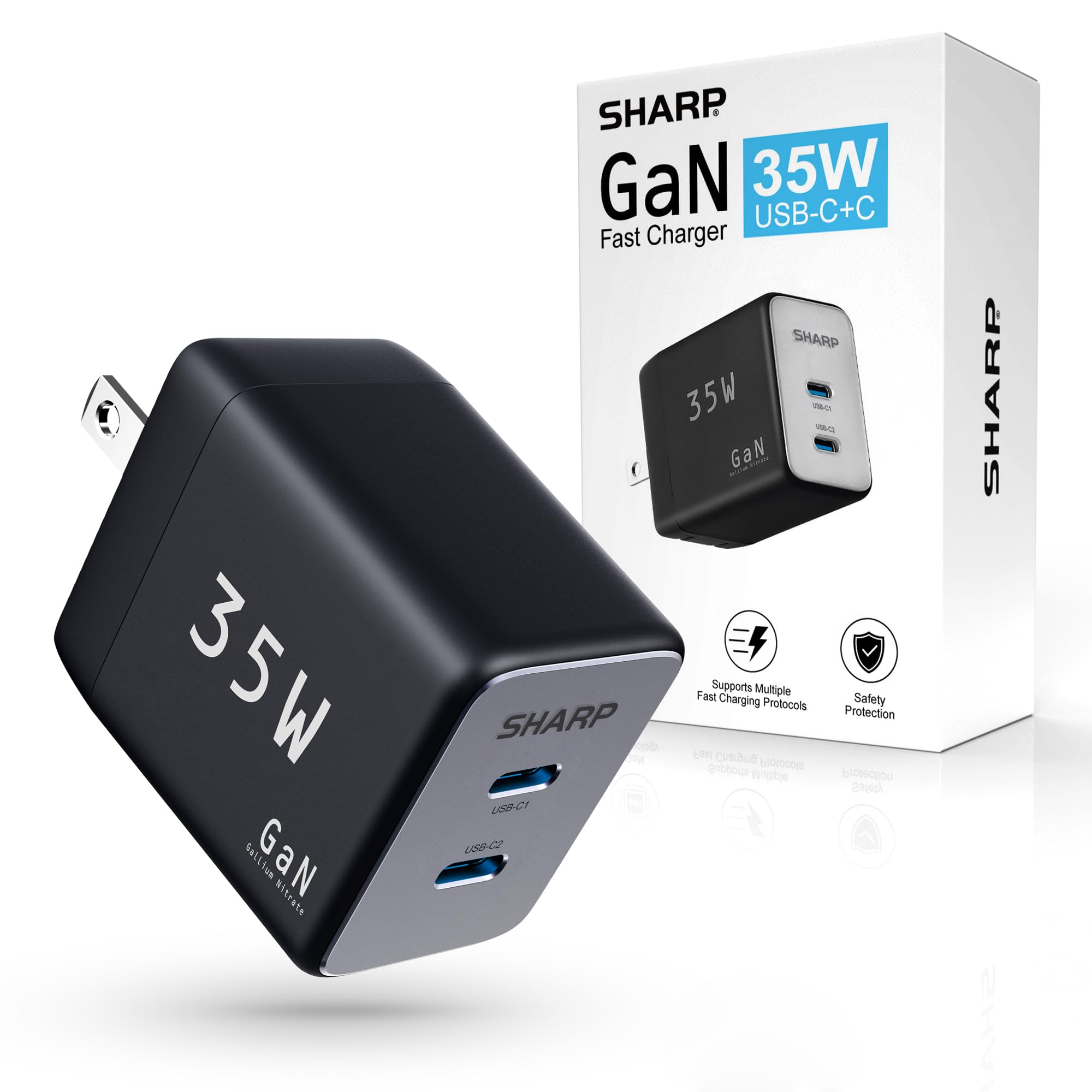 Amazon.com: Sharp USB C Charger - 35W, Dual Port (2 USB-C) Compact ...