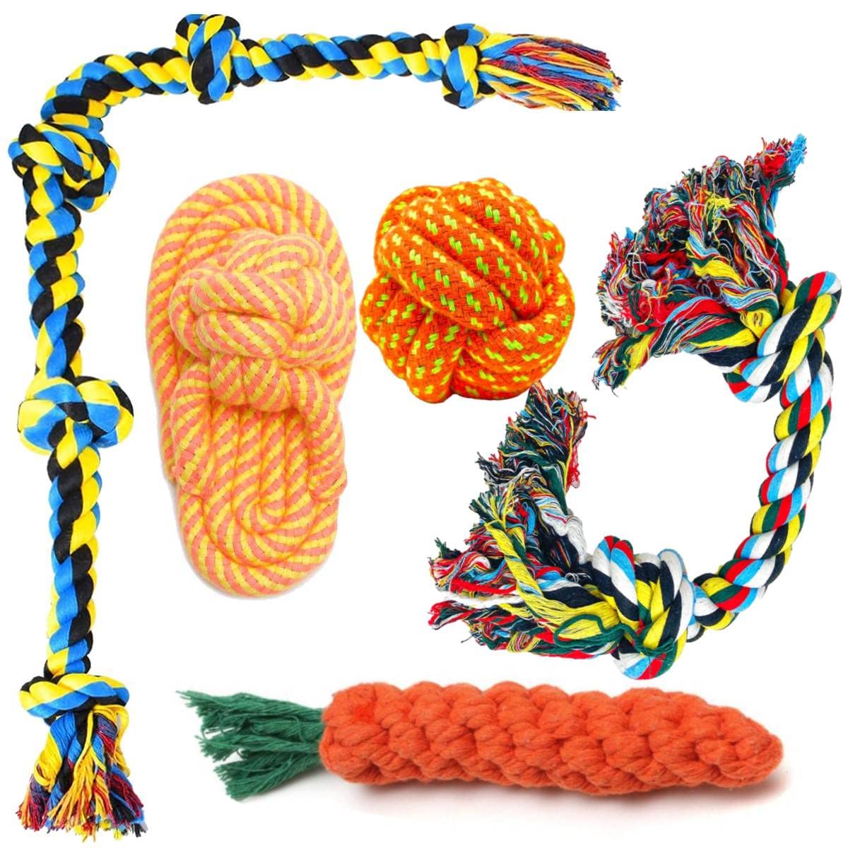 Buy Dog Chew Rope Toys – Set of 5 Ropes - for Large, Small Teething ...