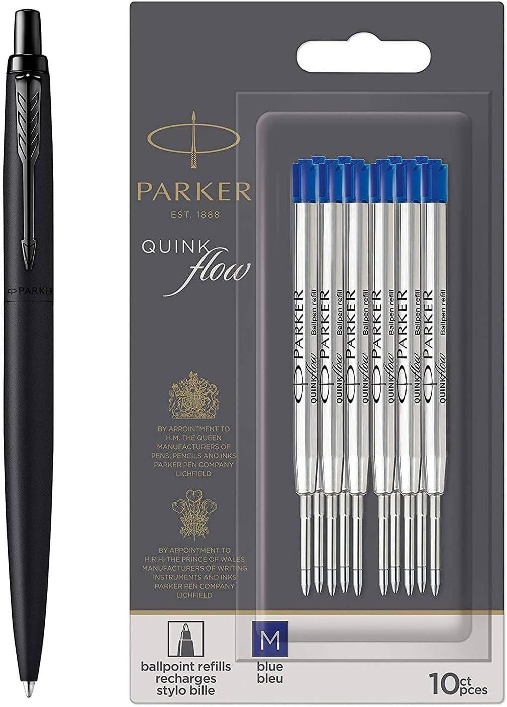 Parker Lot de 10 Stylos à Bille Jotter XL, Noir Mat Monochrome, Pointe ...