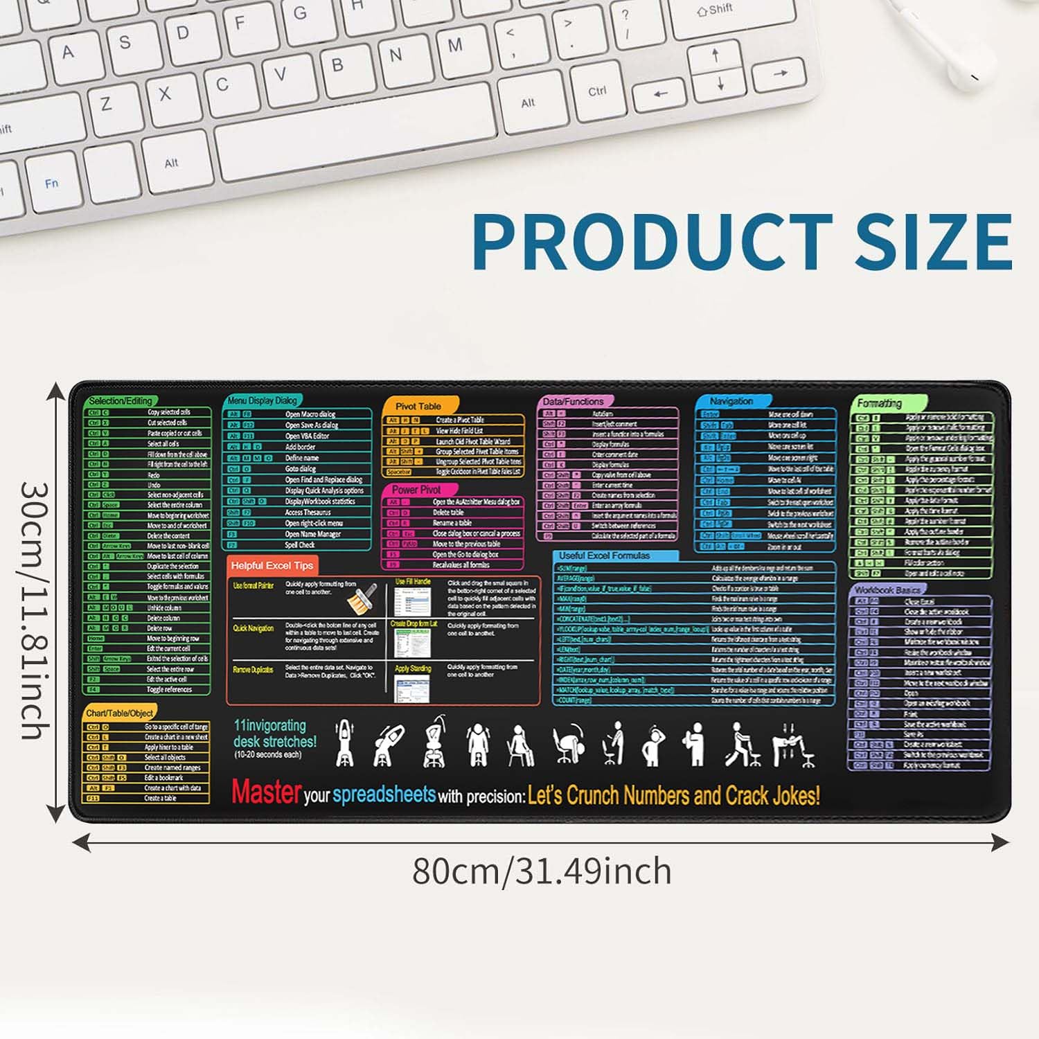 Cheat Sheet Mouse Mat Excel Shortcut Mouse Pad - Large Desk Mat With ...