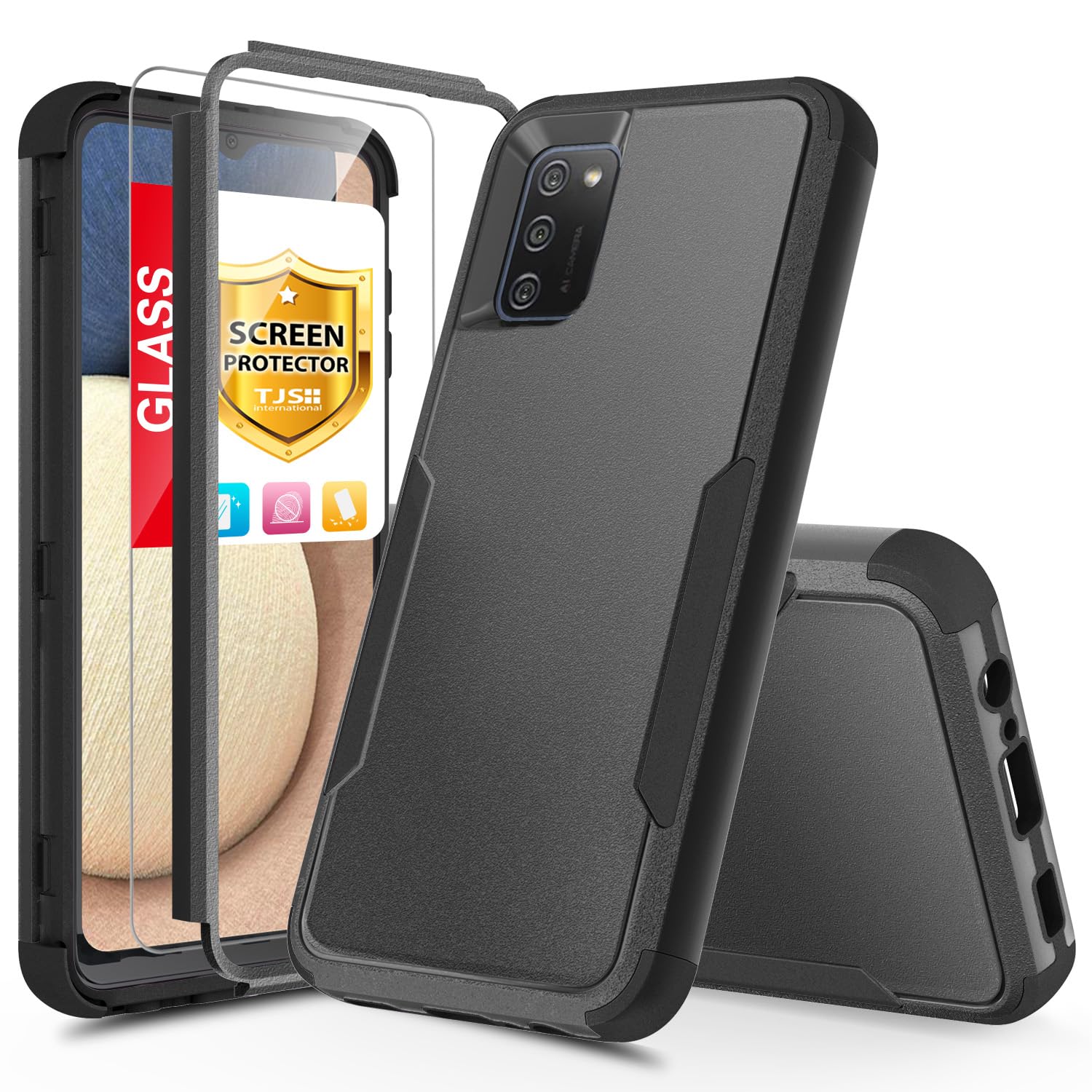 Amazon.com: TJS Compatible with Samsung Galaxy A02S Case, with Tempered ...