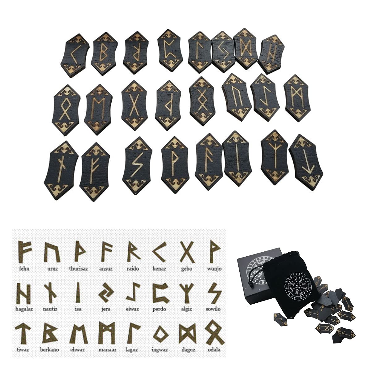 Rune Stones Card Set 25 Pieces Runes For Beginners With Velvet ...