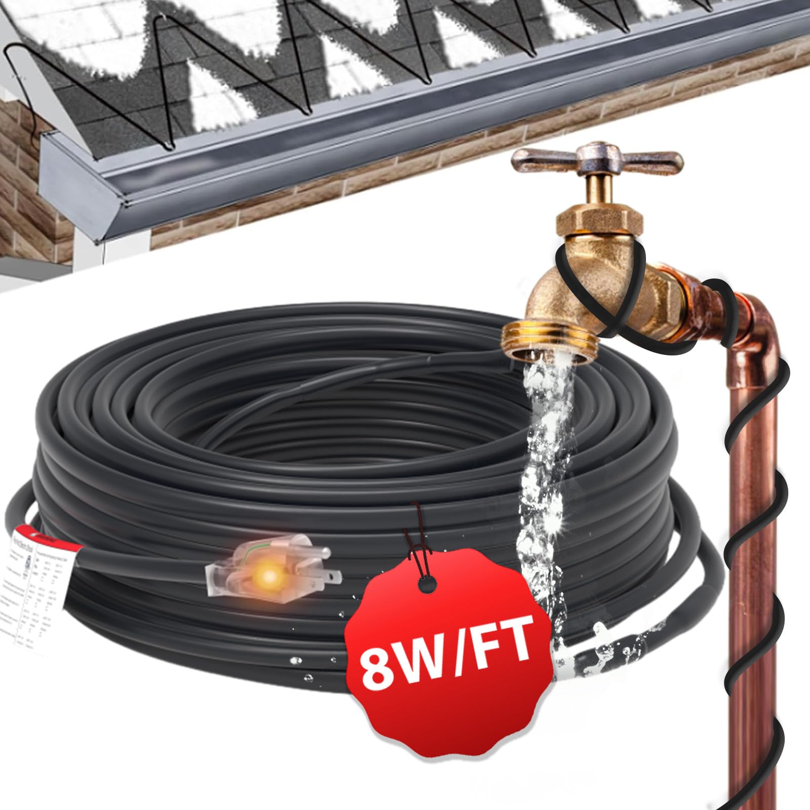 Snapklik.com : HEATIT 8JHSF1 12ft Roof Snow And Gutter Deicing Cable
