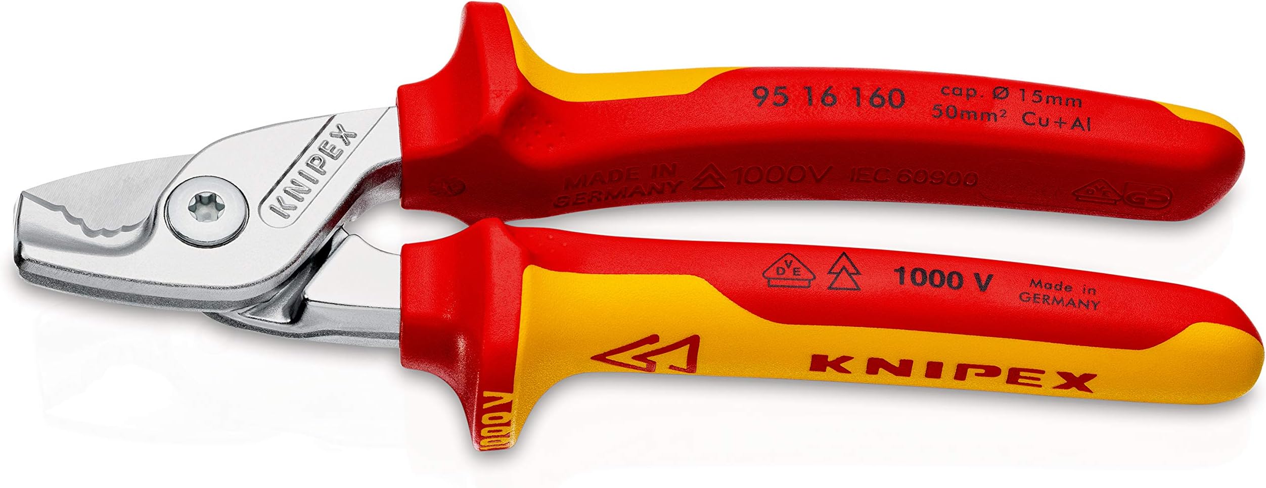 Knipex Cable Shears with twin cutting edge chrome-plated, insulated ...