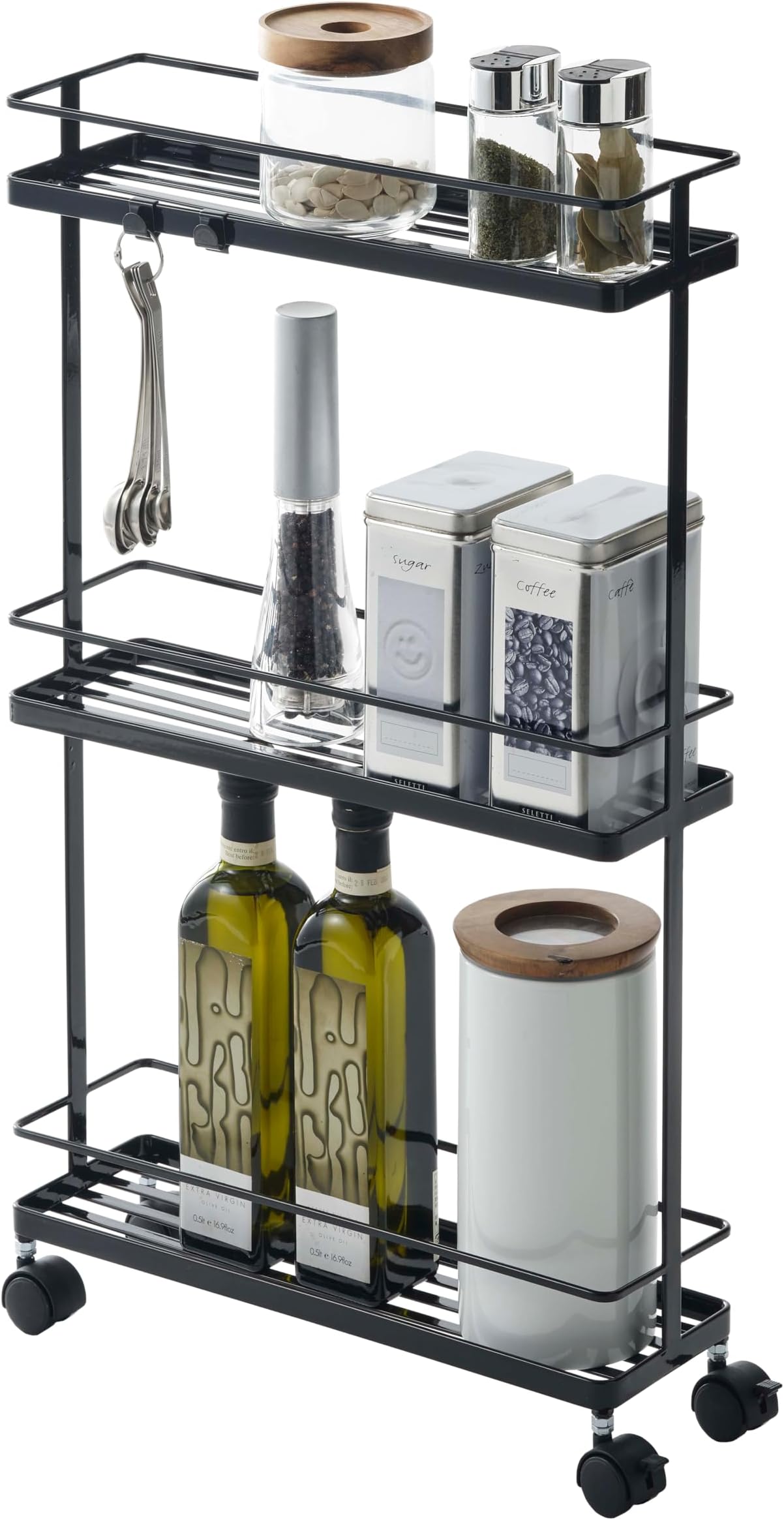 Yamazaki Home Tower Rolling Kitchen Island Three Tier Metal Storage ...