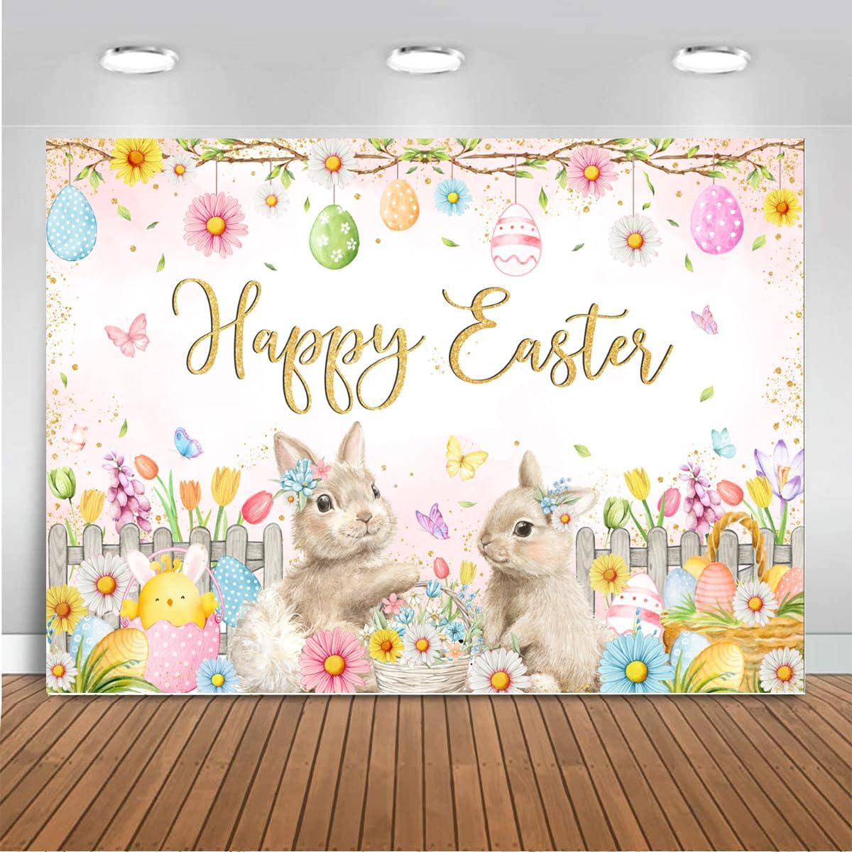 Amazon.com : Mocsicka 7x5ft Spring Easter Photography Backdrop Pastel Rainbow Garden Bunny ...