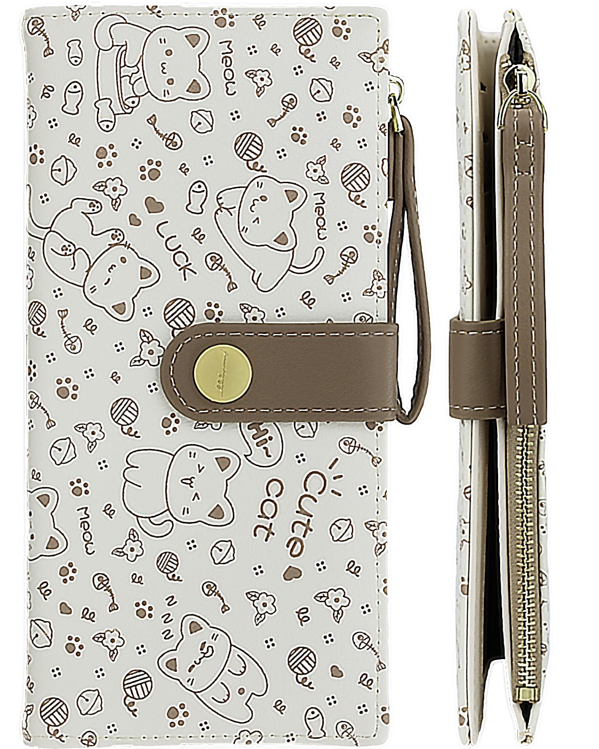 Amazon.com: Farcauo Cat Wallet Girls Brown Long Wallets Coin Purse ...
