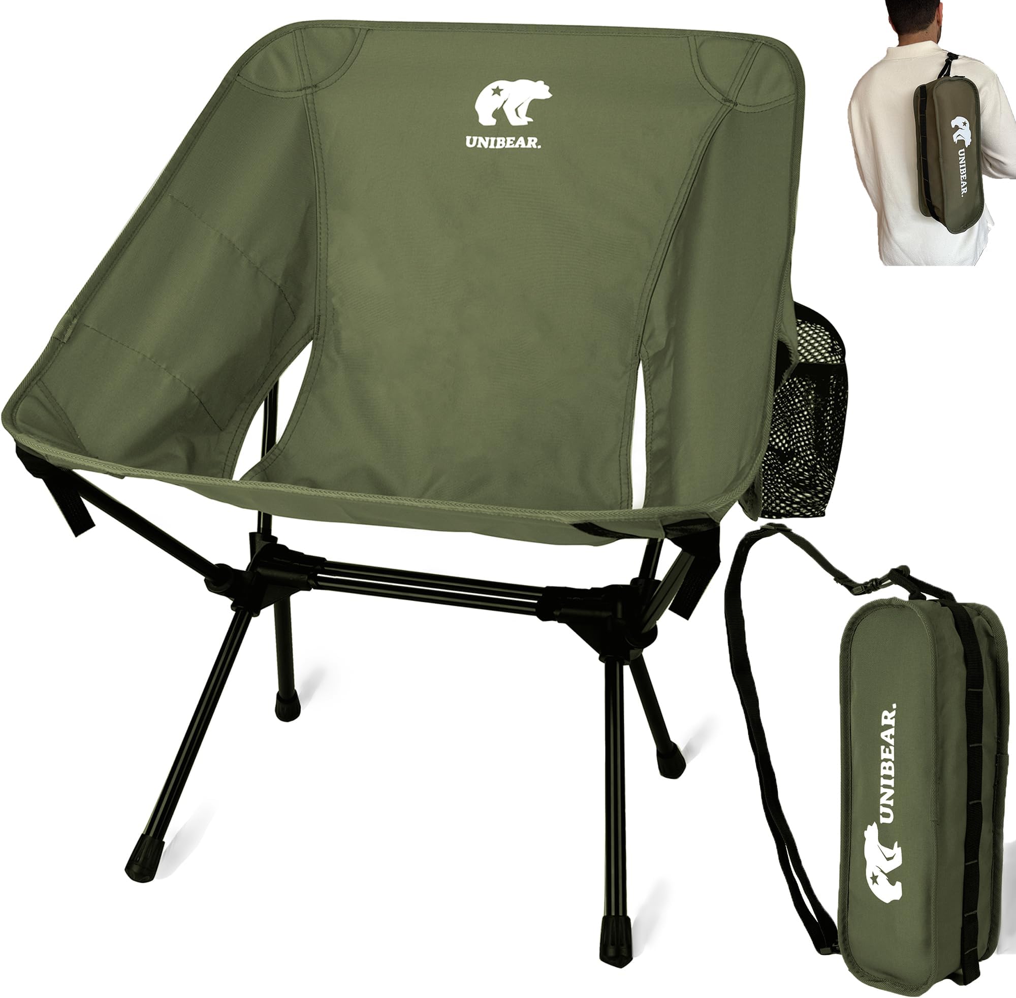 UNIBEAR Portable Camping Chair with Cup Holder,330 lbs Capacity ...