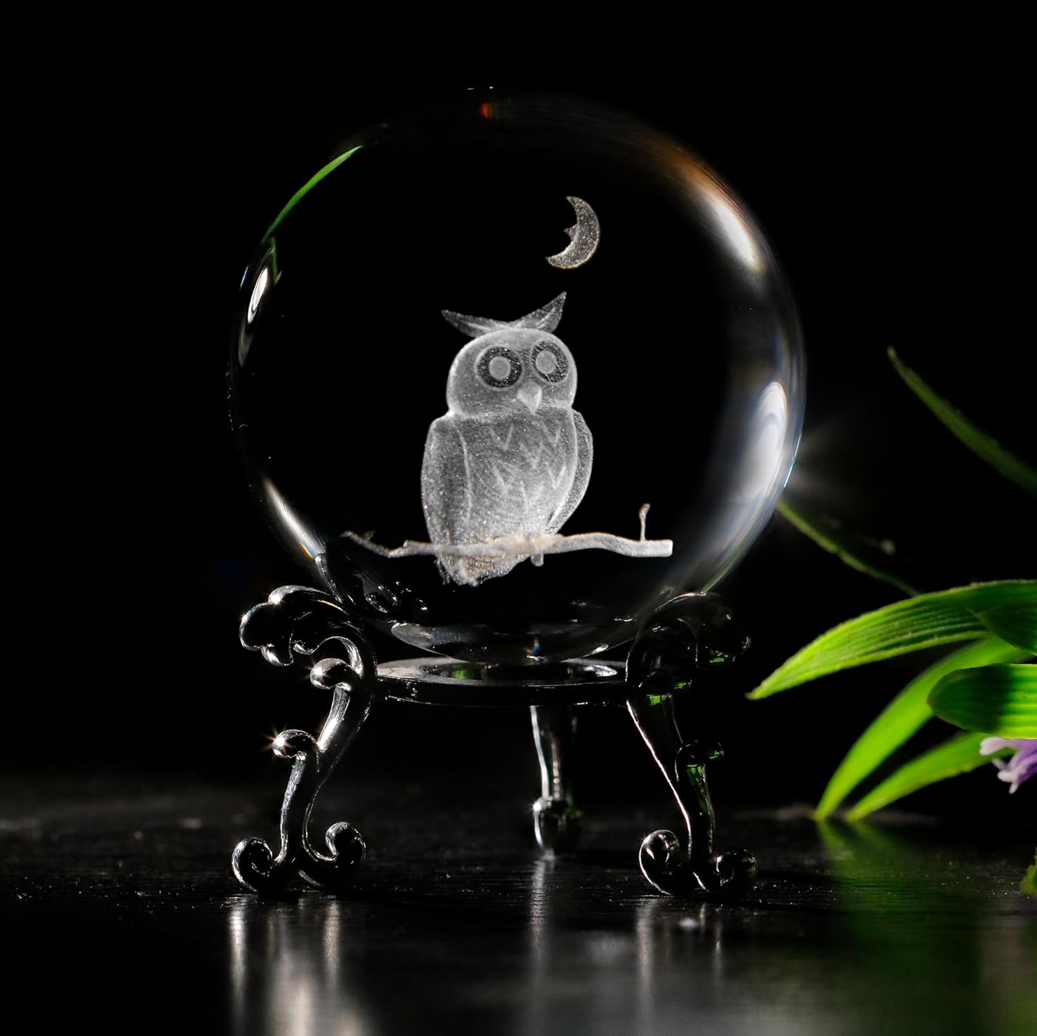 Amazon.com: vskikris 3D Laser Crystal Ball Owl Moon Paperweight Sphere ...