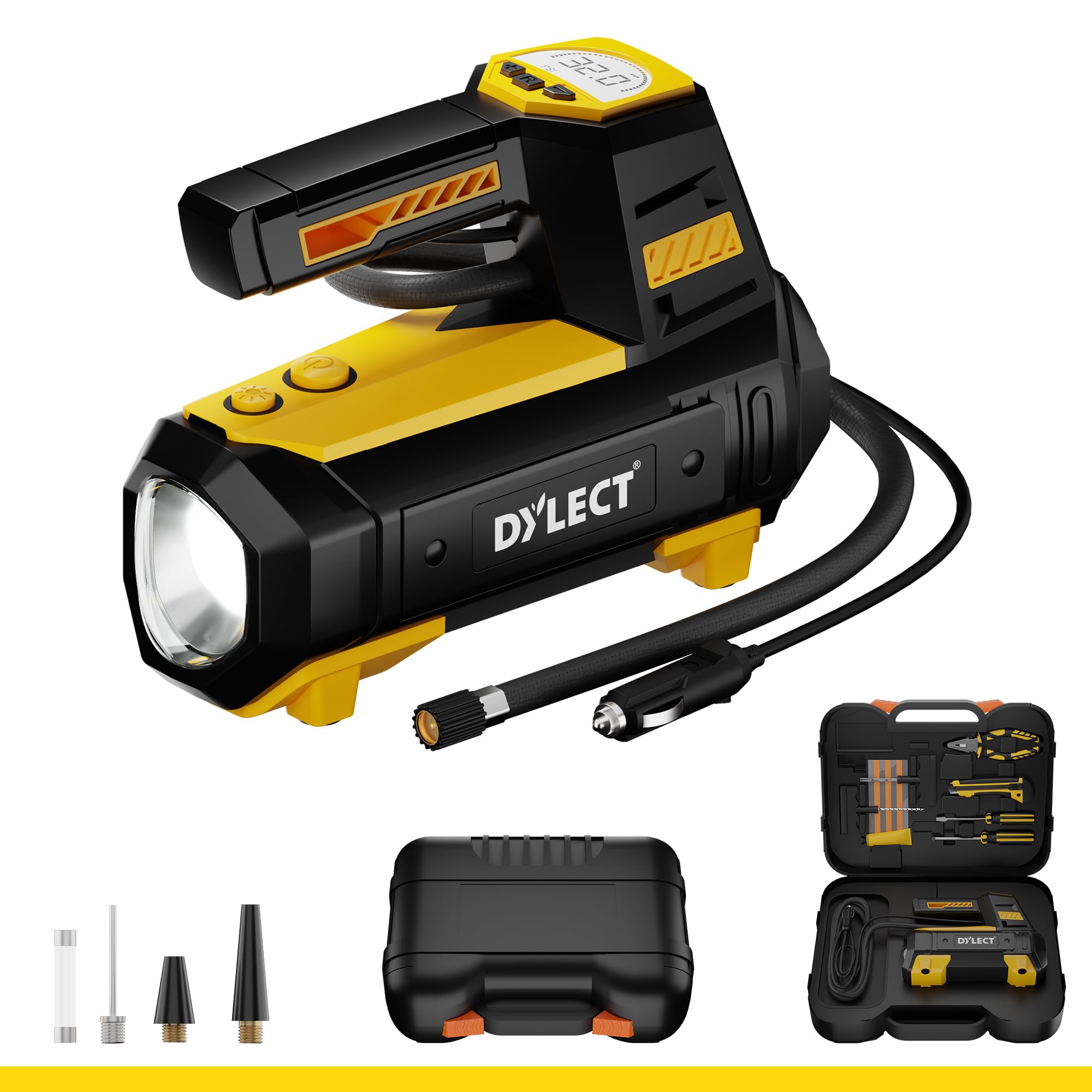 DYLECT Turbo Port 200 Digital Tyre Inflator and Puncture Repair Kit for ...