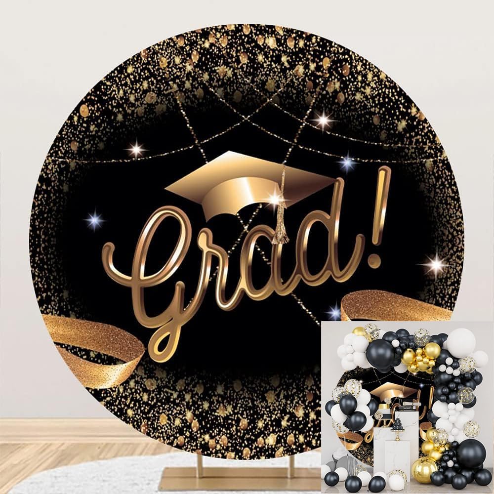 Amazon.com : XMJJKUF Polyester Round Grad Backdrops Congrat Grad ...