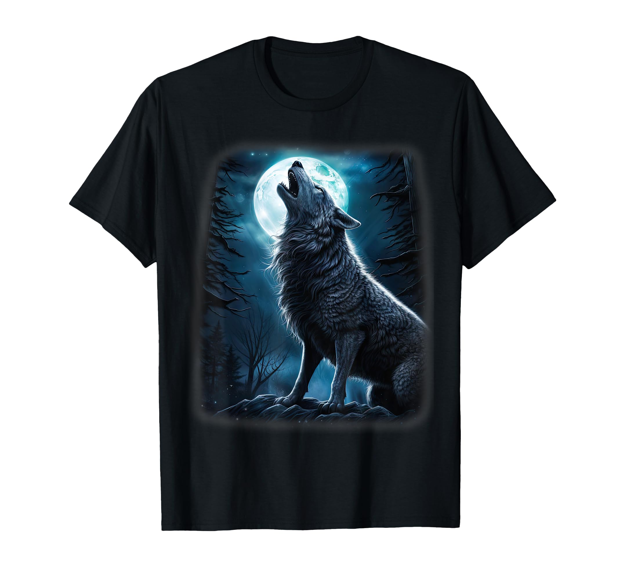 Amazon.com: Wolf howling at the Moon Fantasy Art Wildlife T-Shirt ...