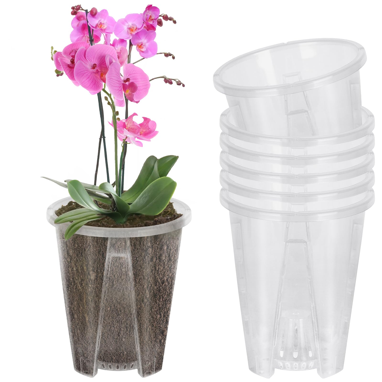 Mineup 6PCS Clear Orchid Pots, 12CM Clear Plastic Orchid Pots with ...