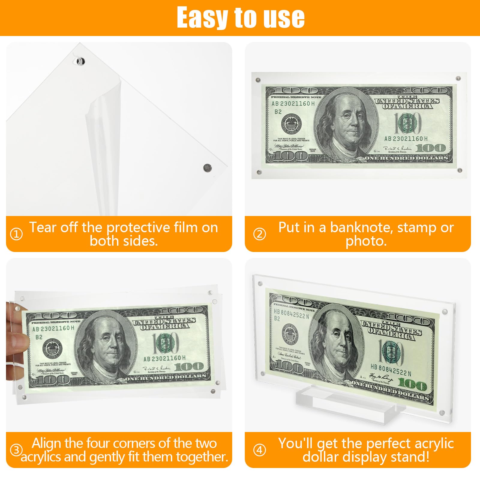 Snapklik.com : 4 PCS Acrylic Dollar Bill Frame Dollar Bill Holder ...