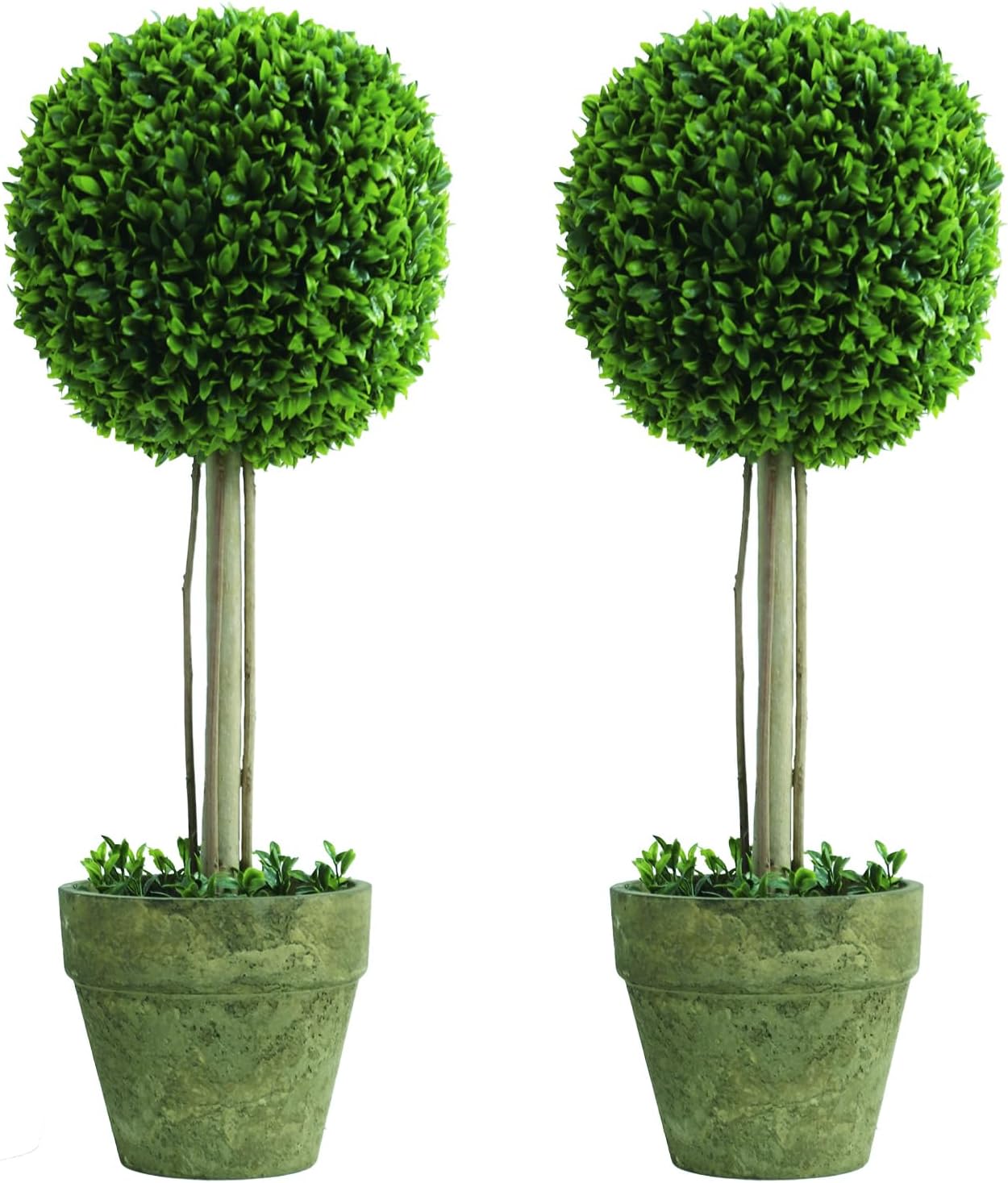 Set of 2 Decorative Artificial Plants Ball Topiary Trees Potted ...